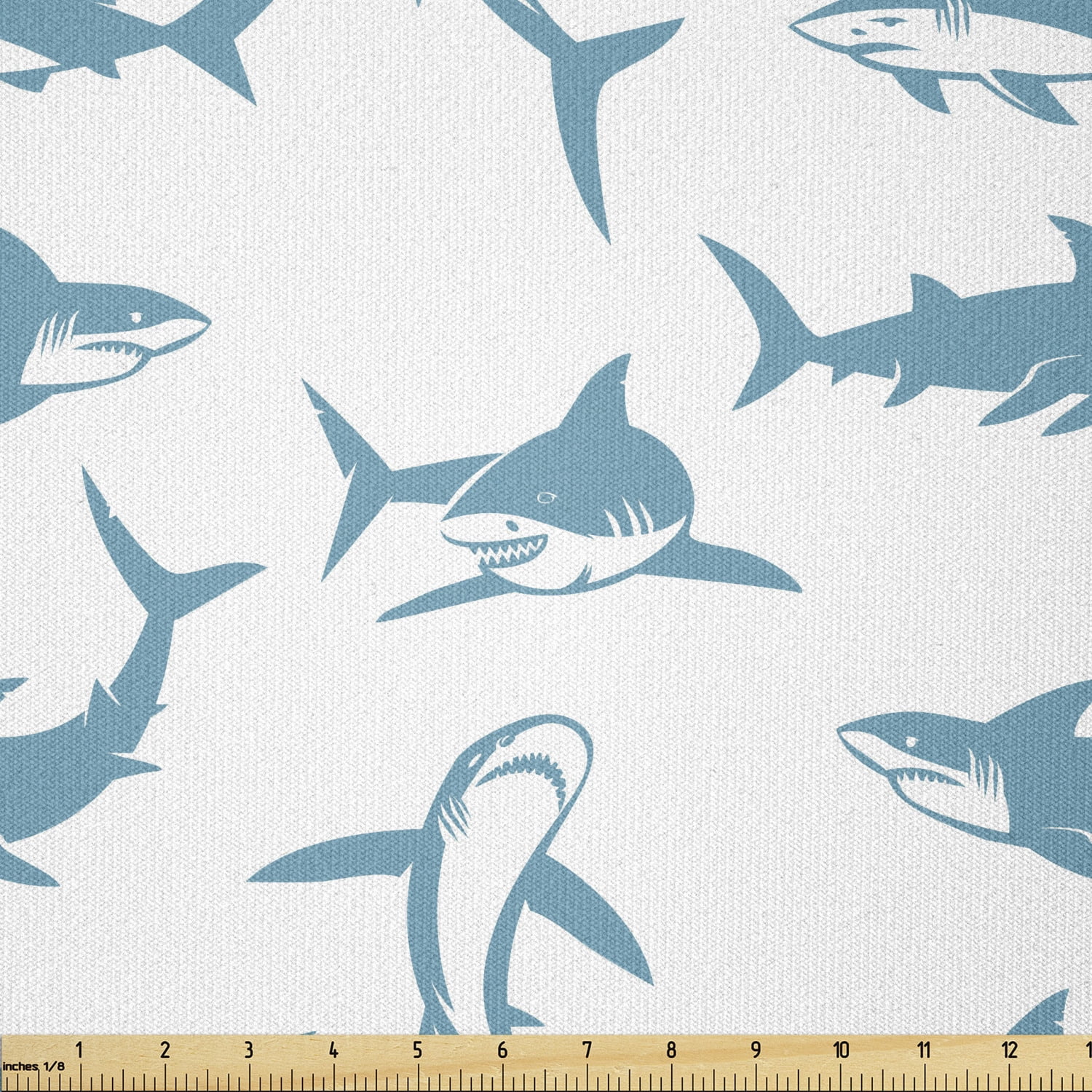 Shark Fabric by The Yard, Scary Predators of The Seas Blue Fishes with ...