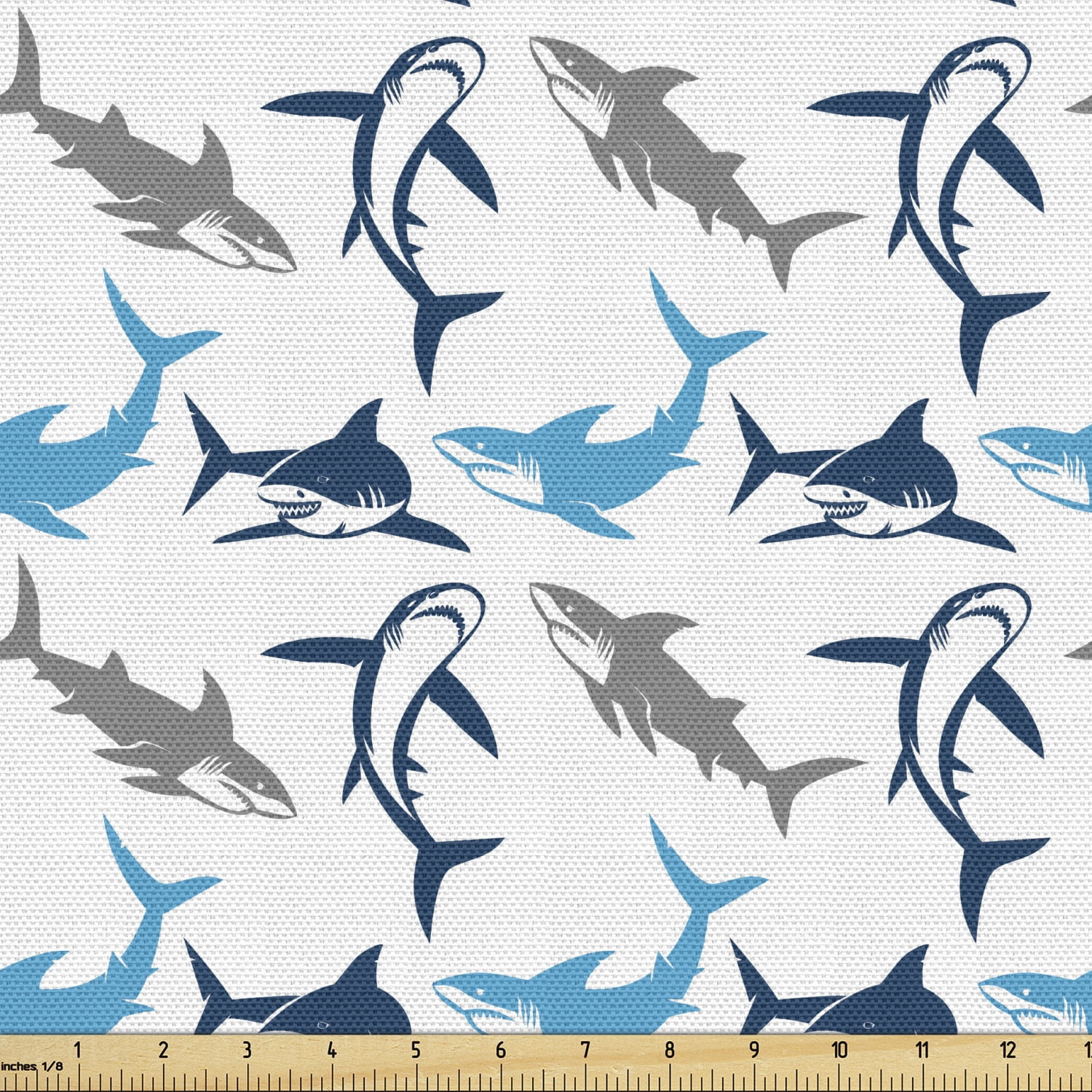 Shark Fabric by the Yard, Retro Style Different Abstract Silhouettes of ...