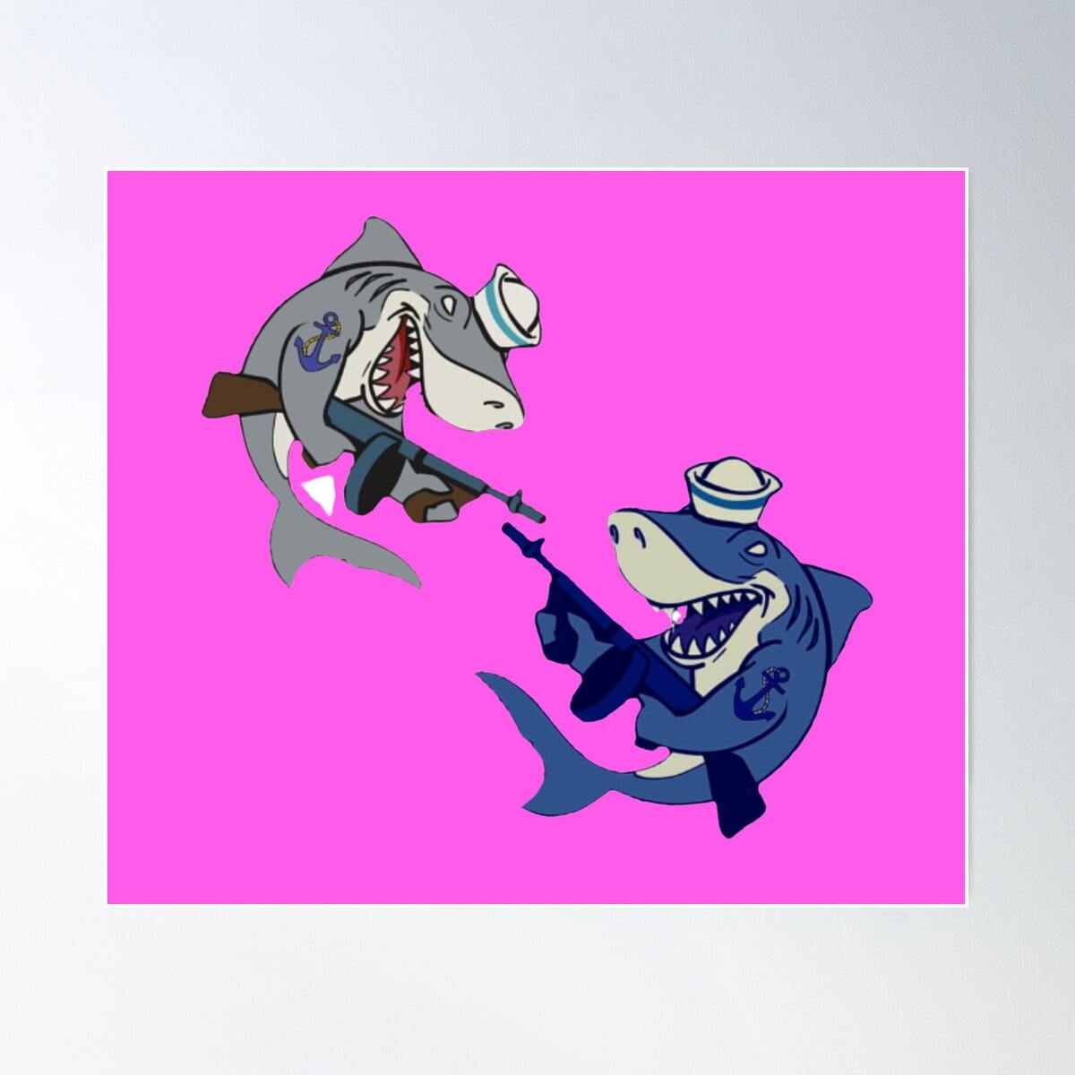 Shark Fight Cartoon For Kids Poster Wall Art, Modern Wall Decor For ...