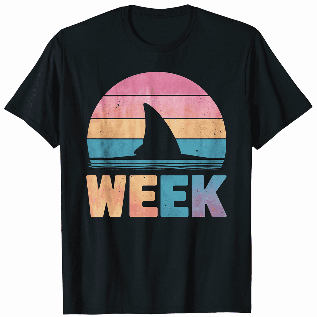 Shark Fin Art Simple Week 2024 Design for Ocean Sharks Lover T-Shirt ...