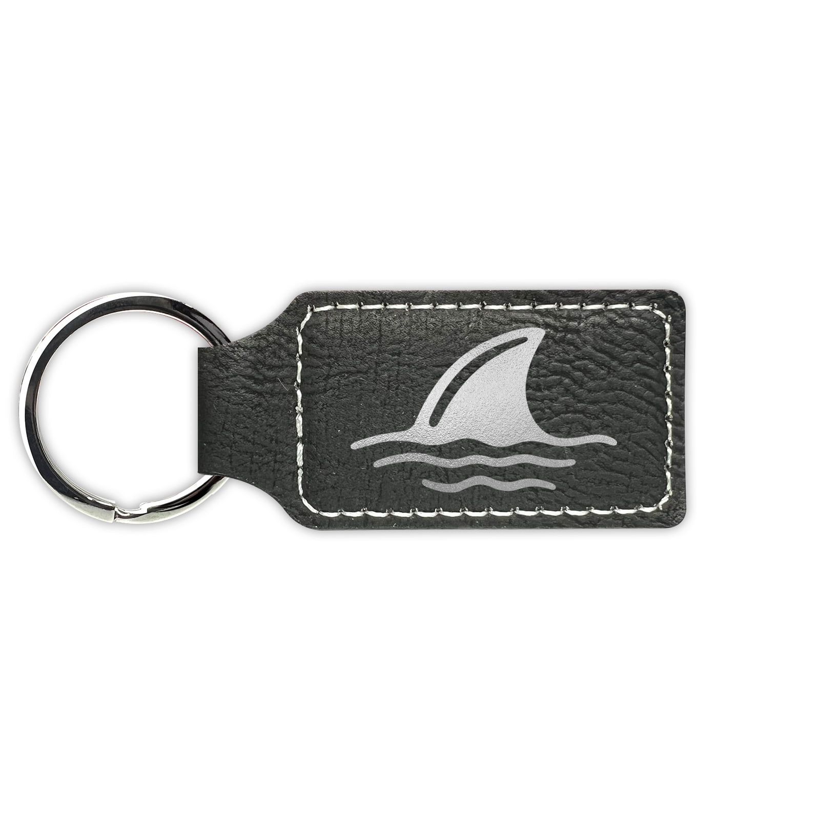 Shark Fin in Water Keychain Leatherette Rectangle - Laser Engraved ...