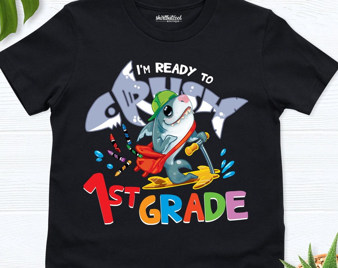 Shark First Grade Shirt, Boy School Shirt, Back To School Shirt, 1St ...