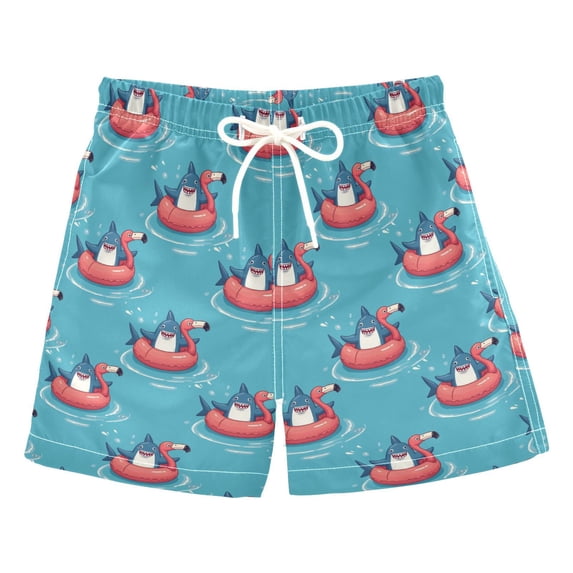 Shark Flamingo Swimming Circle Pattern Swim Trunks Quick Dry Beach Pool ...