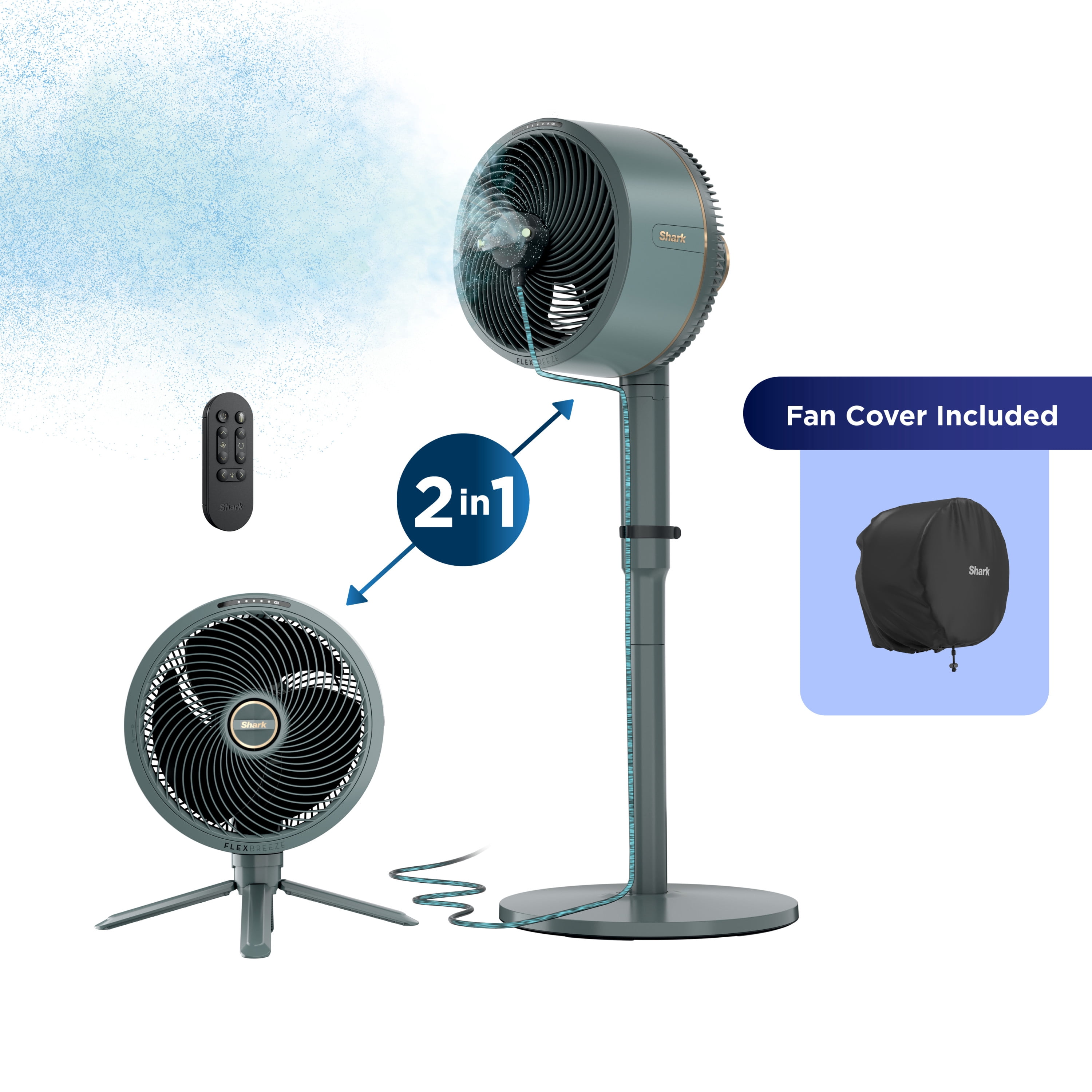 Shark FlexBreeze Outdoor & Indoor Fan with InstaCool Misting Attachment ...