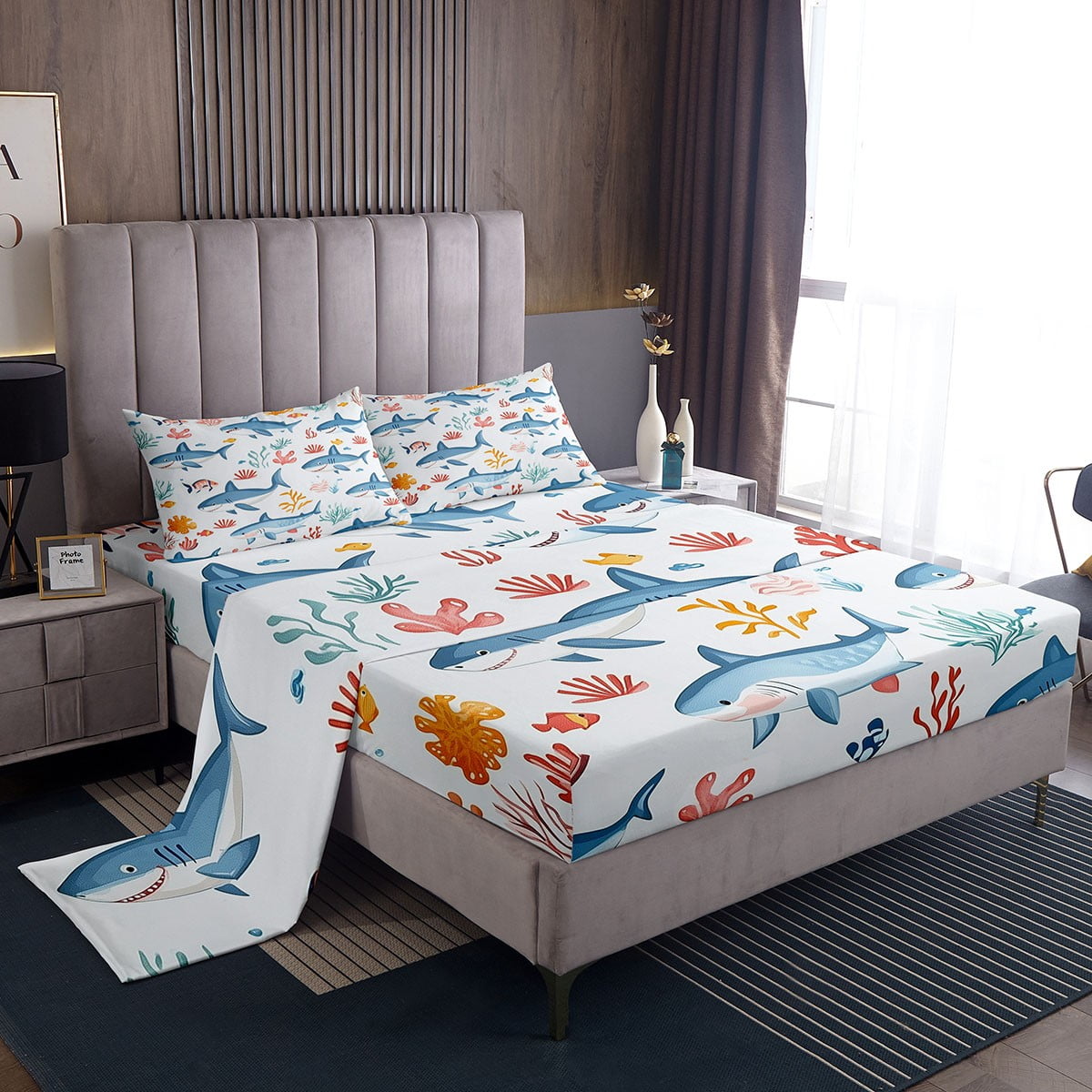 Shark Full Size Sheets Sea Animal Theme Bed Sheets Ocean Themed Sheet ...