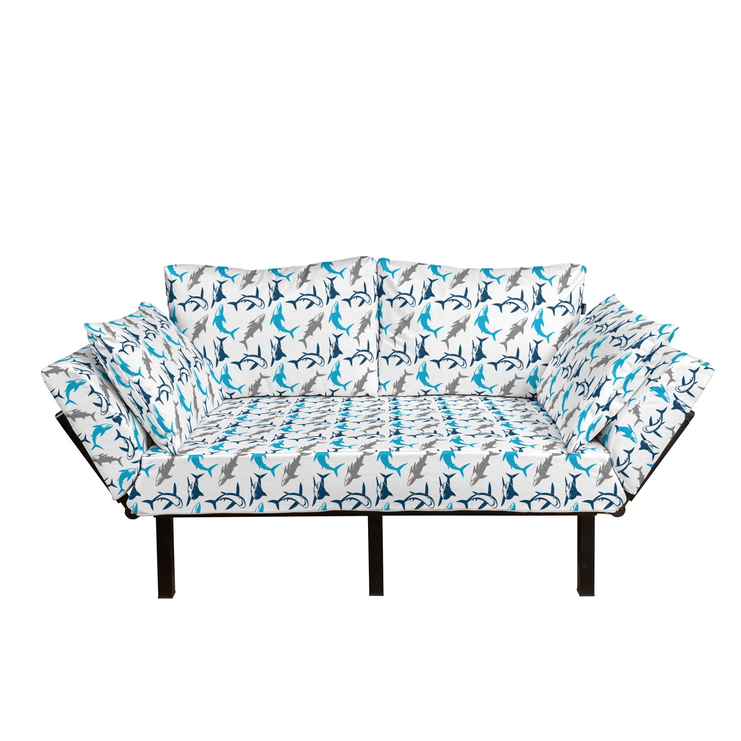 Shark Futon Couch, Retro Style Different Abstract Silhouettes of ...