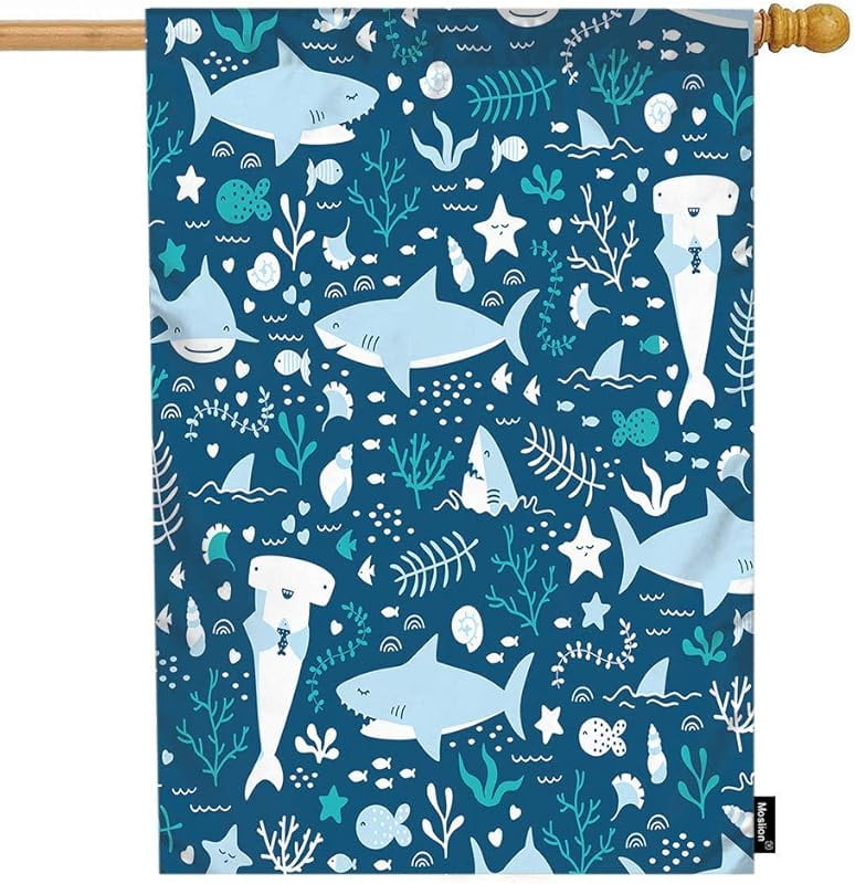 Shark Garden Flag Ocean World Aquatic Fish Star Snail Seaweed Reef ...