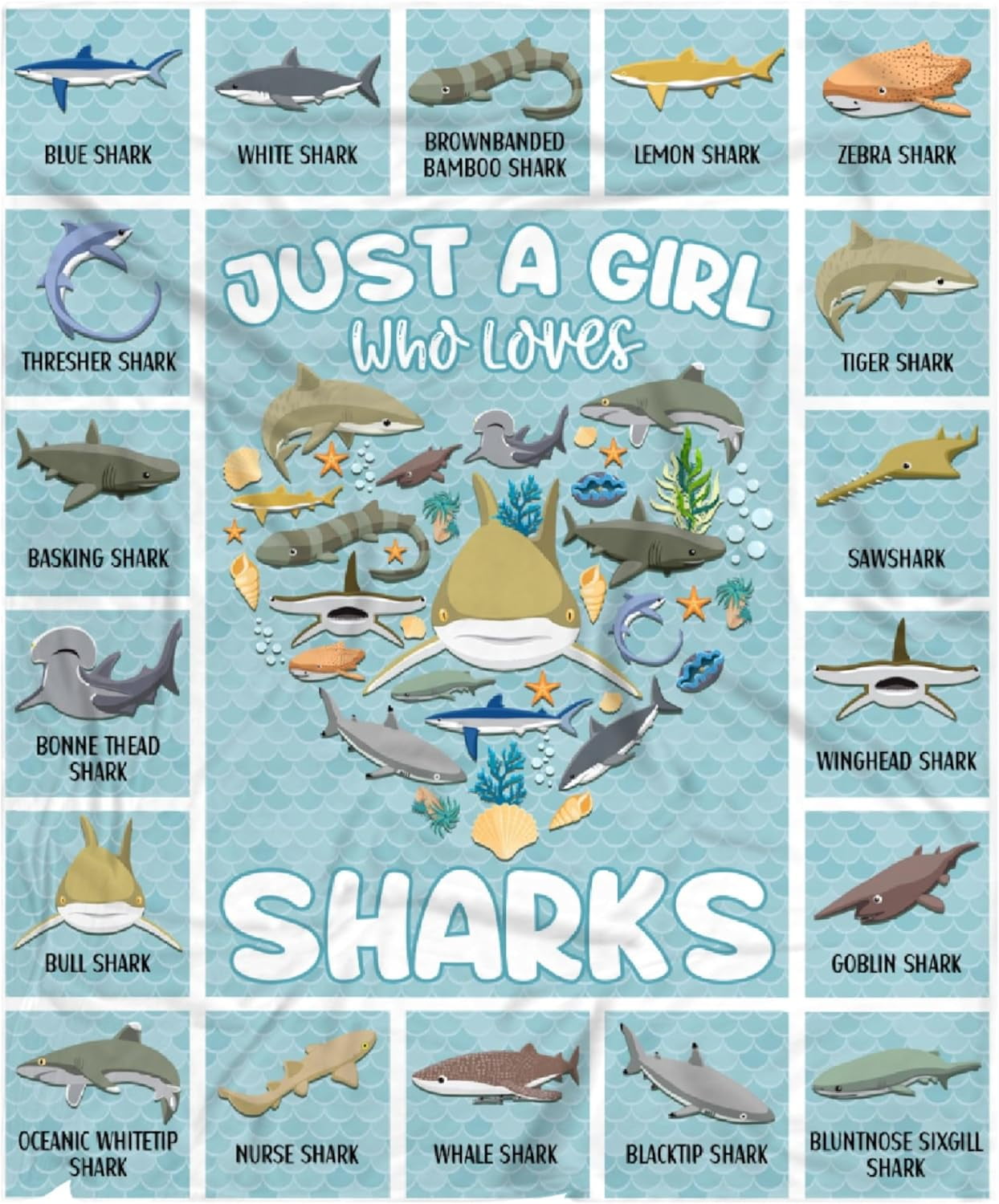 Shark Gifts - Just a Girl Who Loves Sharks Blanket for Kids Boys Girls ...