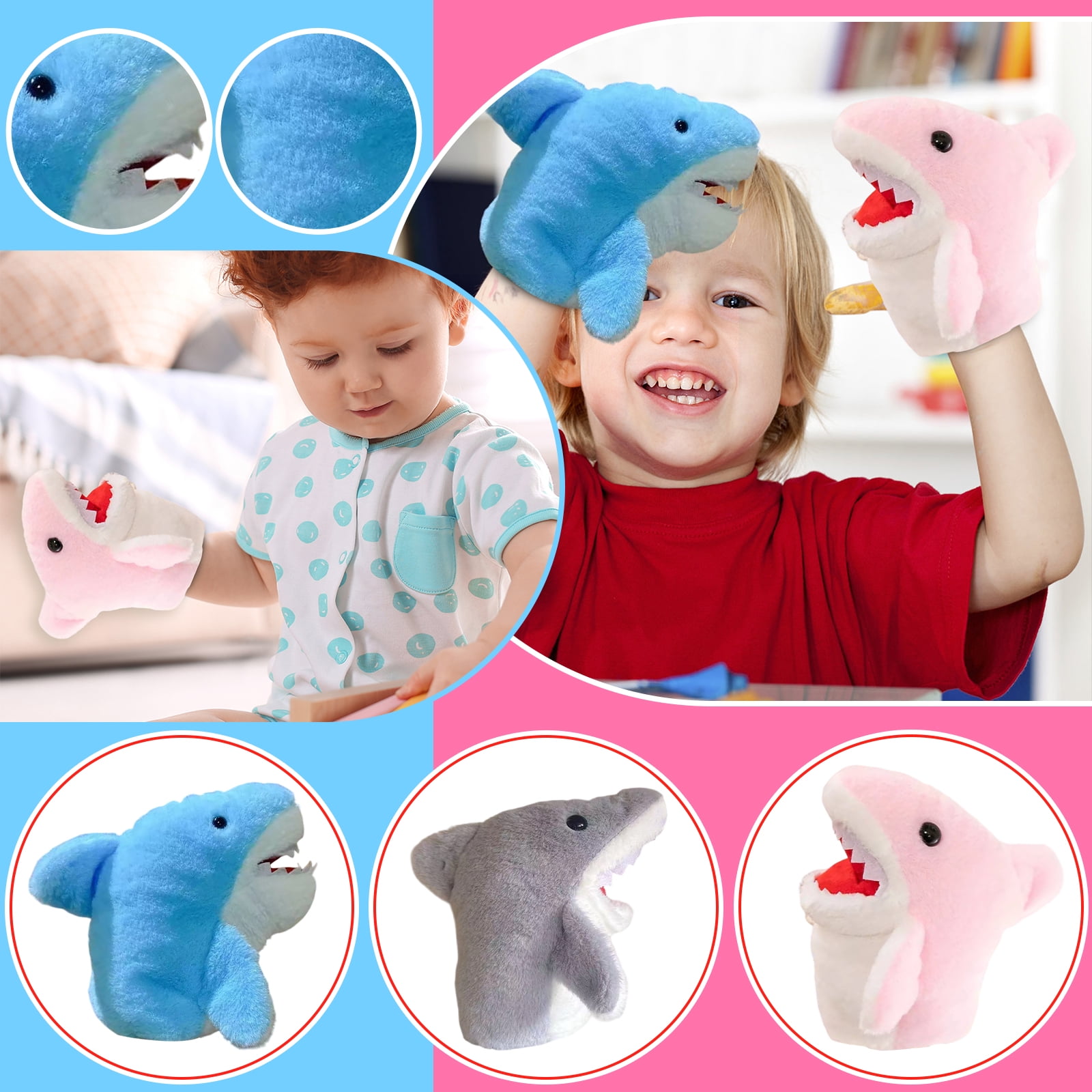 Shark Hand Puppet Toys Soft Stuffed Ocean Animal Puppet 9.8", Moveable ...