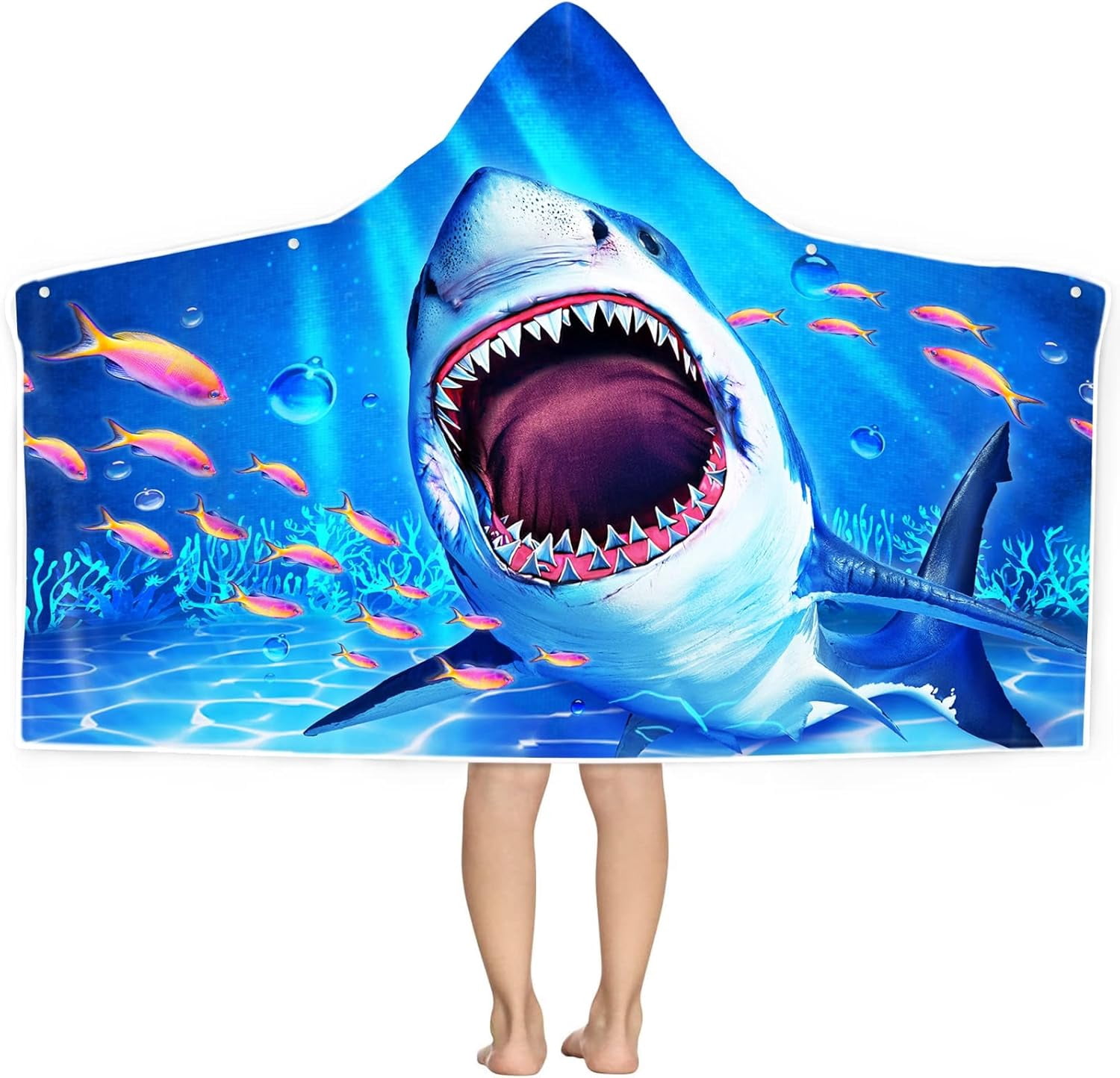 Shark Hooded Beach Towel for Kids, Cute Rainbow Bath Towel with Hood ...