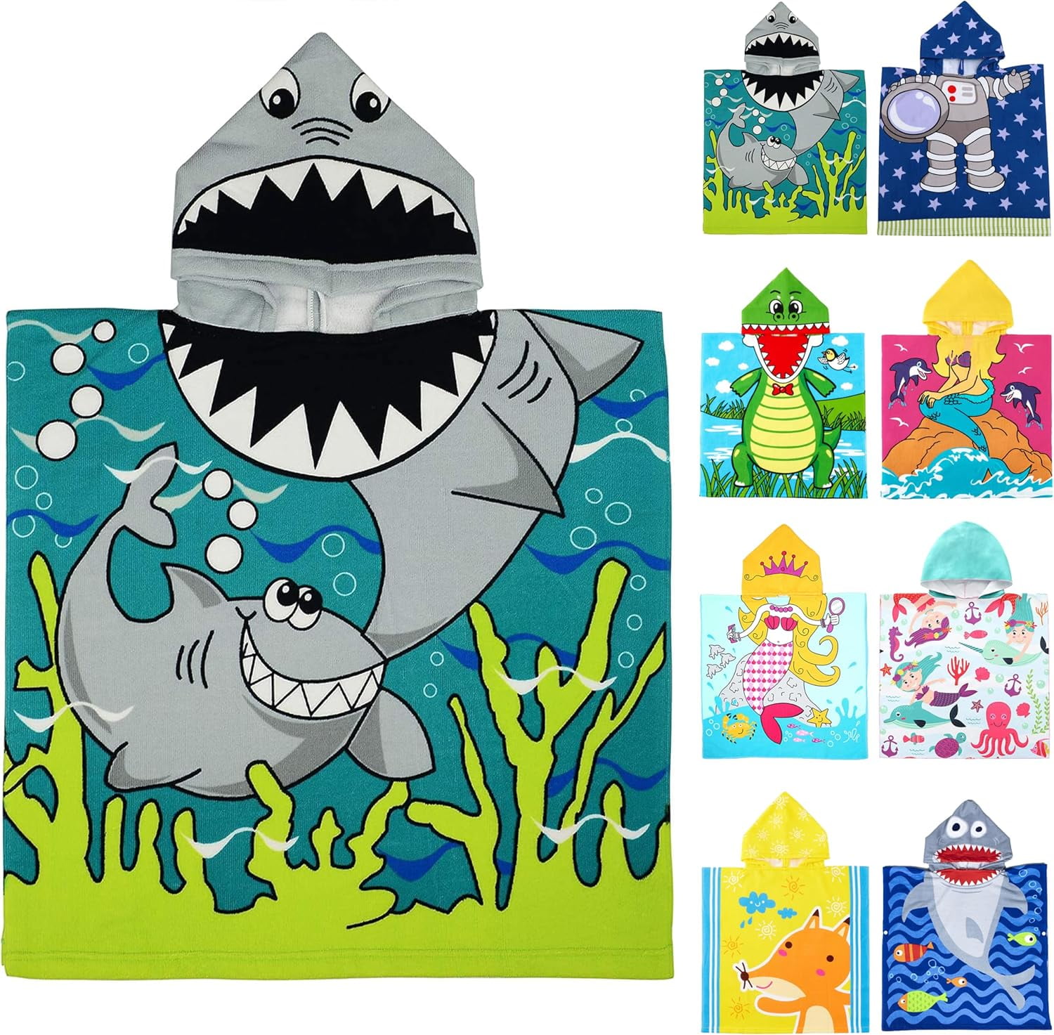 Shark Hooded Beach Towel, Microfiber Bath Towels For Kids Toddler ...