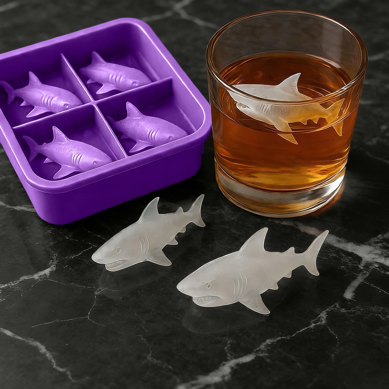 Shark Ice Cube Tray – 4-Cavity Silicone Mold for Cocktails, Party ...
