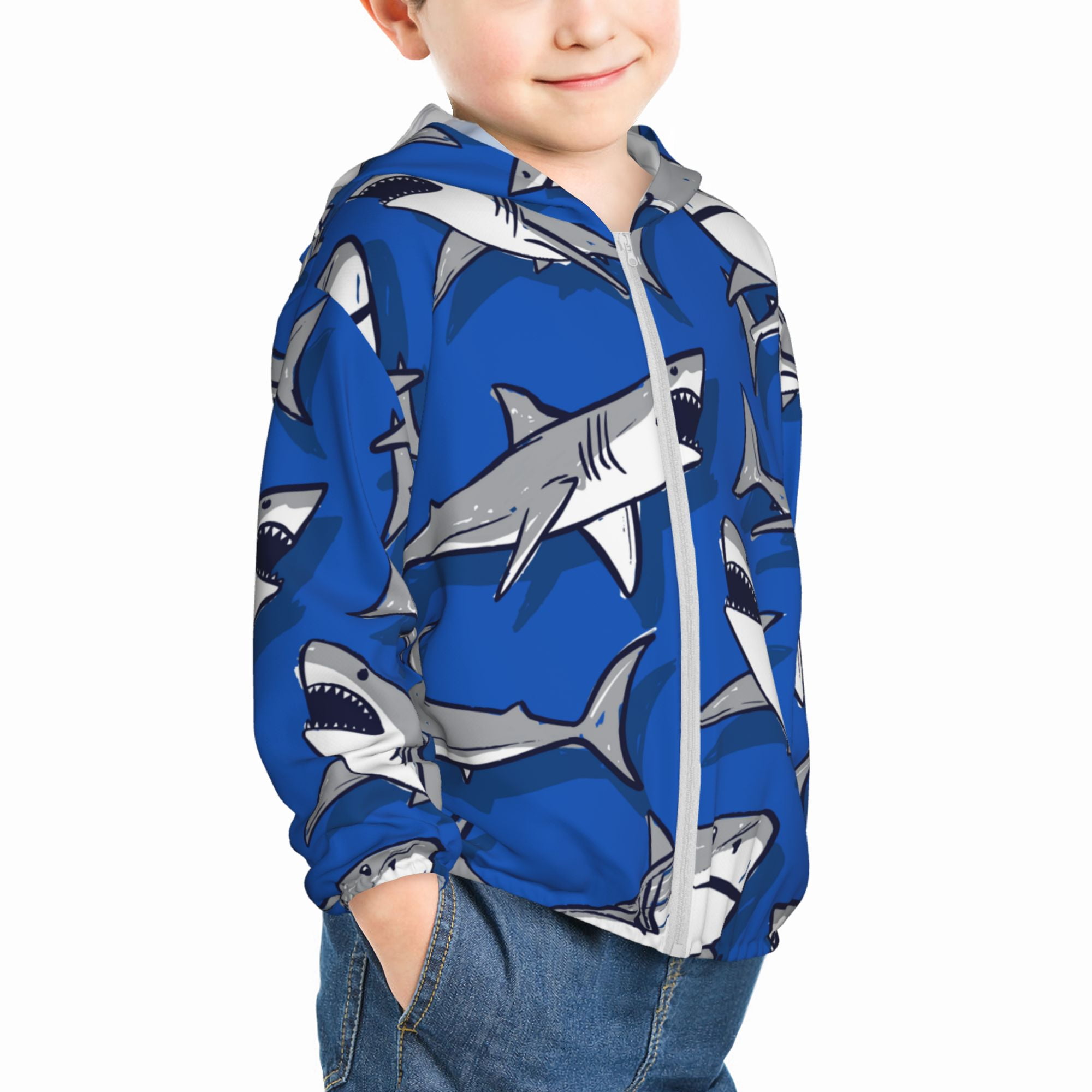 Shark Kids Zip-Up Hoodie Girls Boys Sun Protection Jacket Hooded Cooling Shirt - Walmart.com
