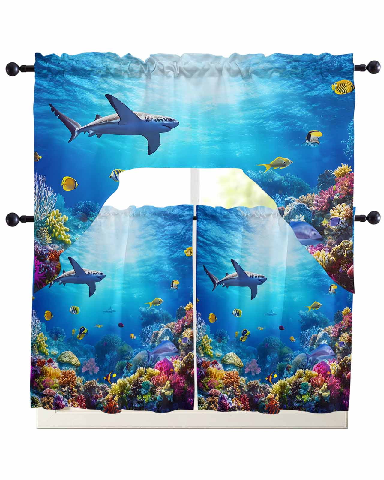 Shark Kitchen Curtains Swag Valance and Tier Curtains Set 36 Inch ...