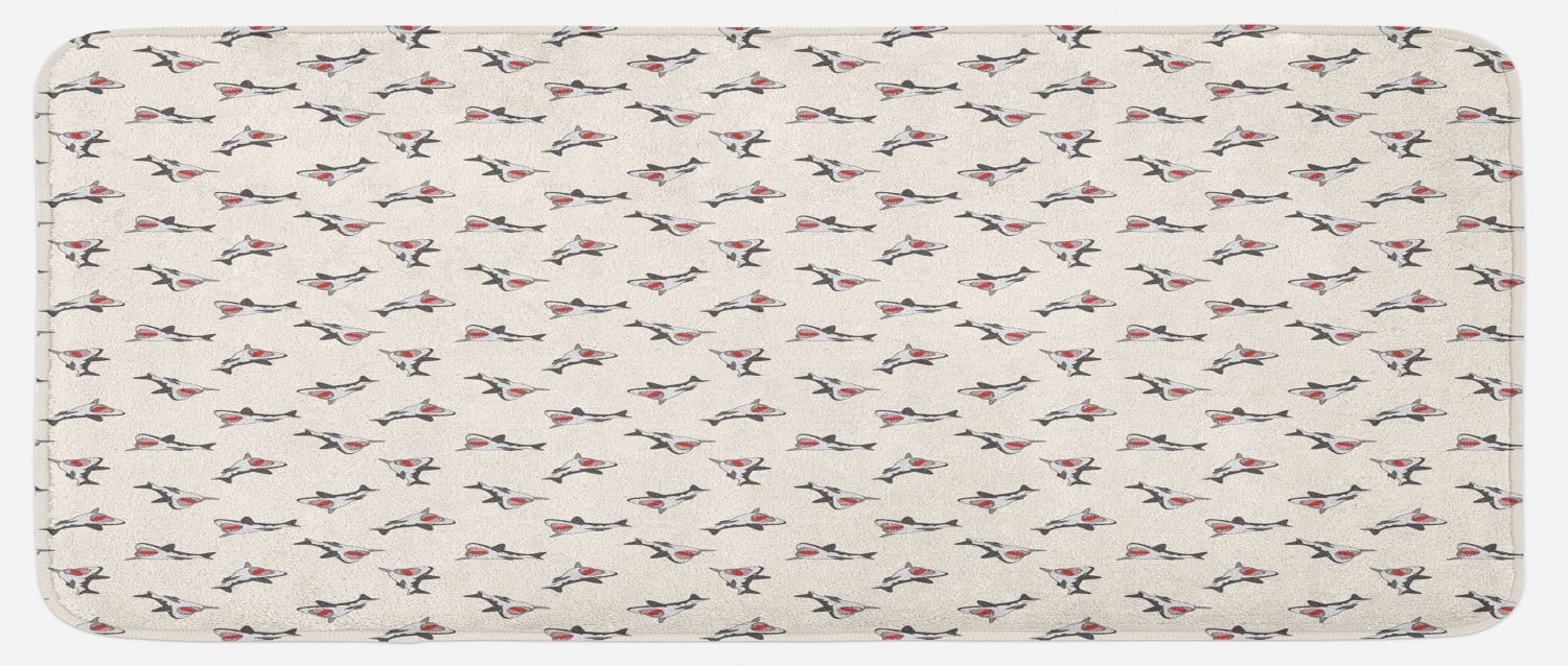 Shark Kitchen Mat, Aggressive Hungry Sea Creatures with Open Mouth ...