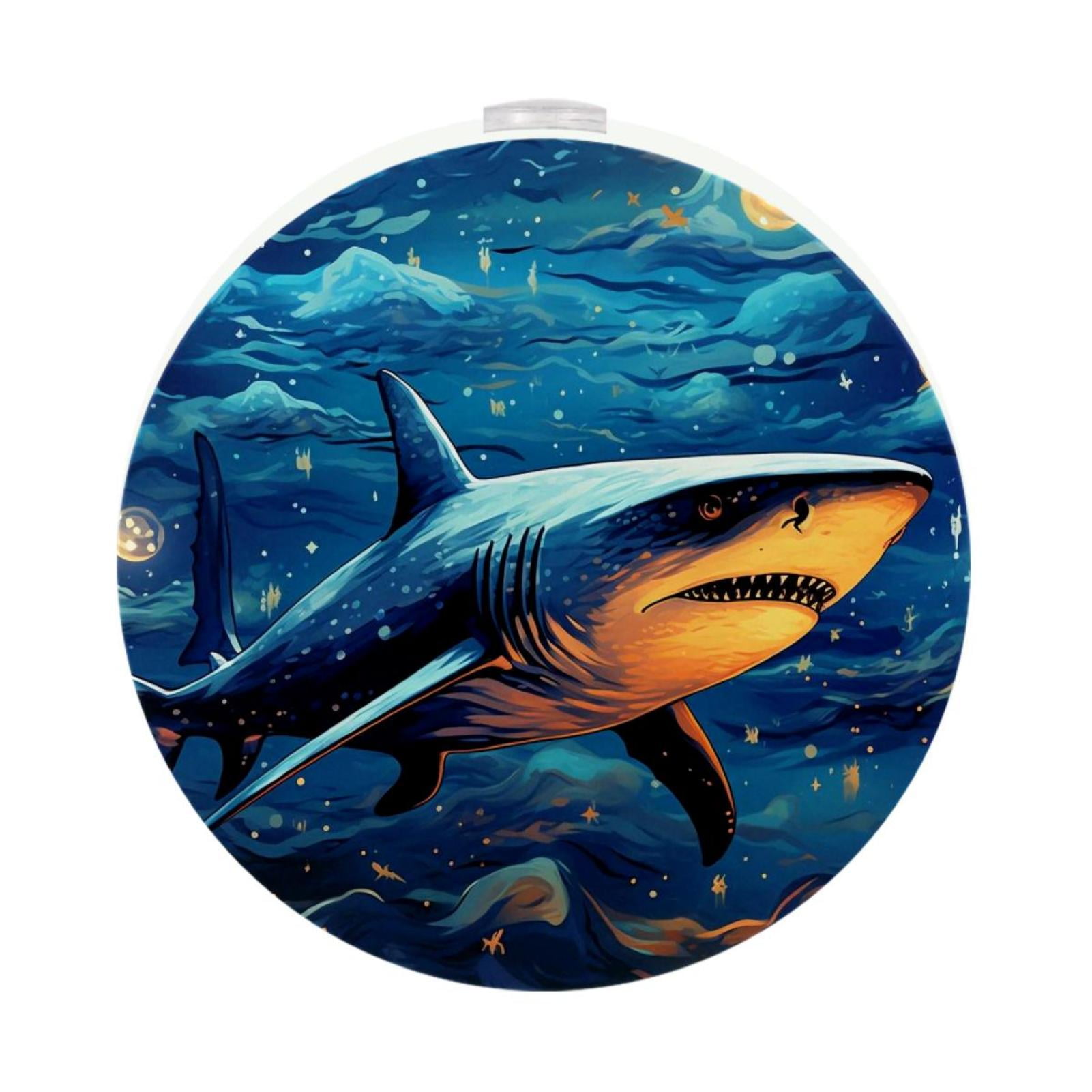 Shark LED Round Night Light-2PCS, Dimmable Plug-in Wall Lamp with Dusk ...