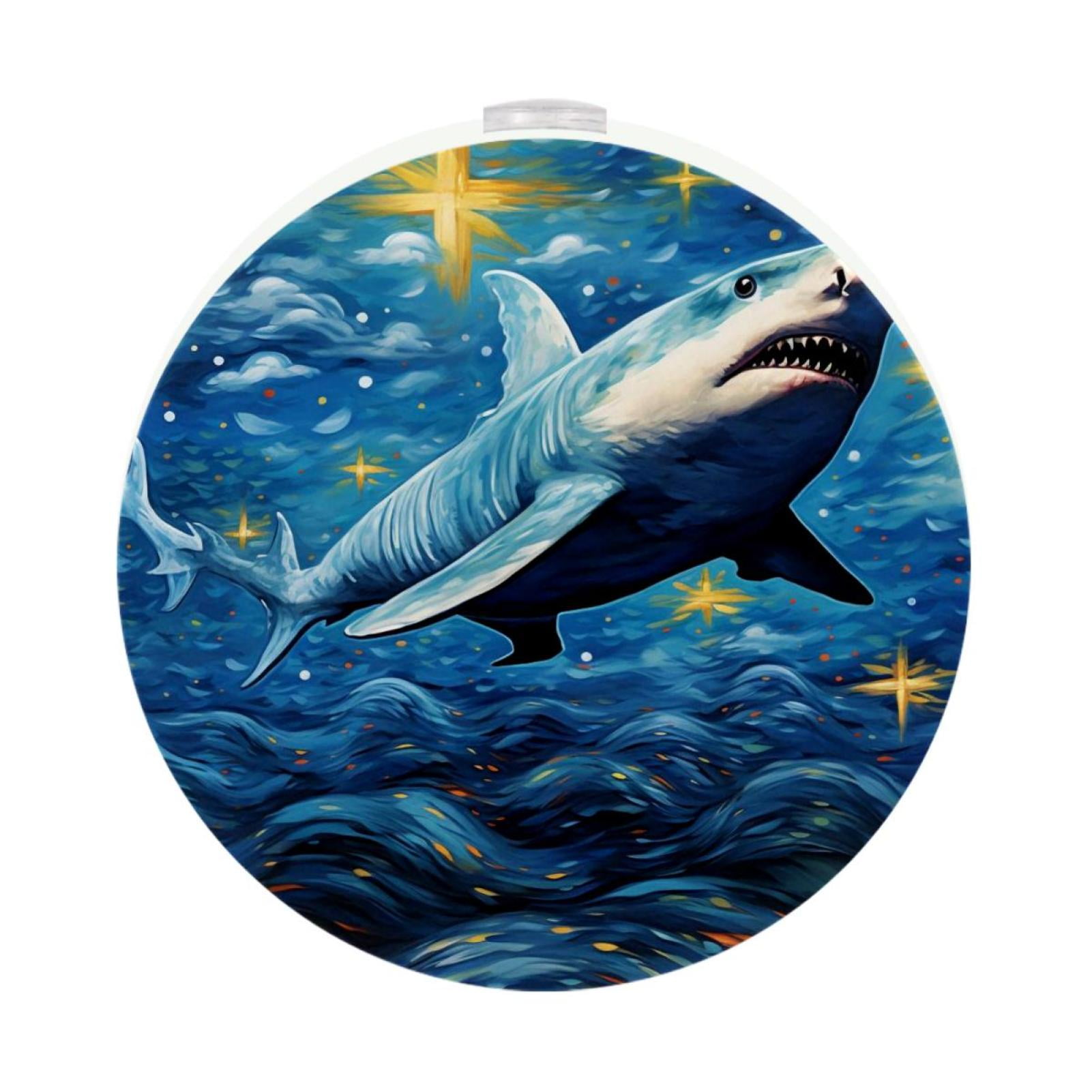 Shark LED Round Night Light-2PCS, Energy-Efficient Plug-in Ambient Lamp ...