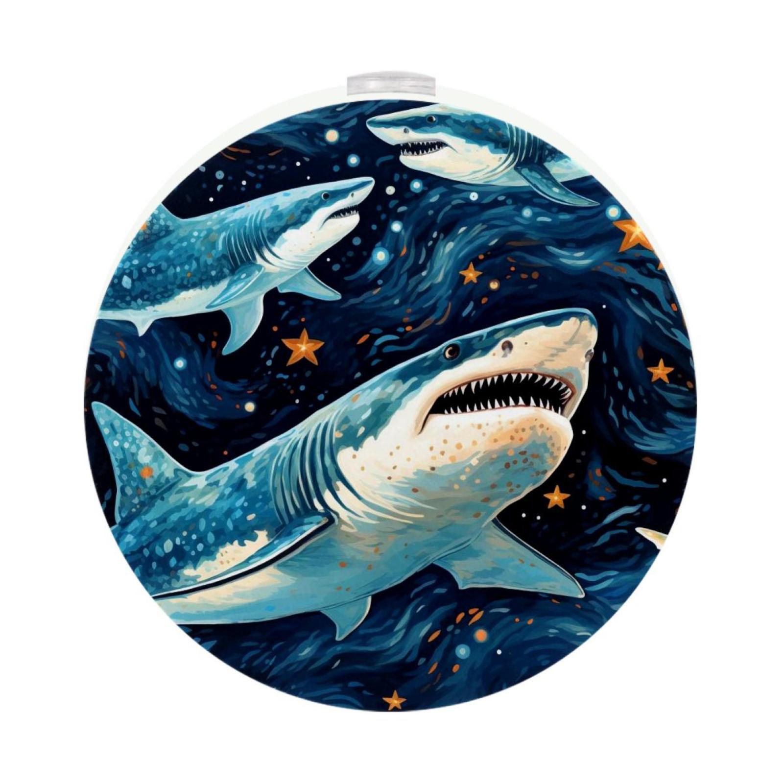 Shark LED Round Night Light - 2PCS, Energy Efficient Plug-in Wall Lamp ...