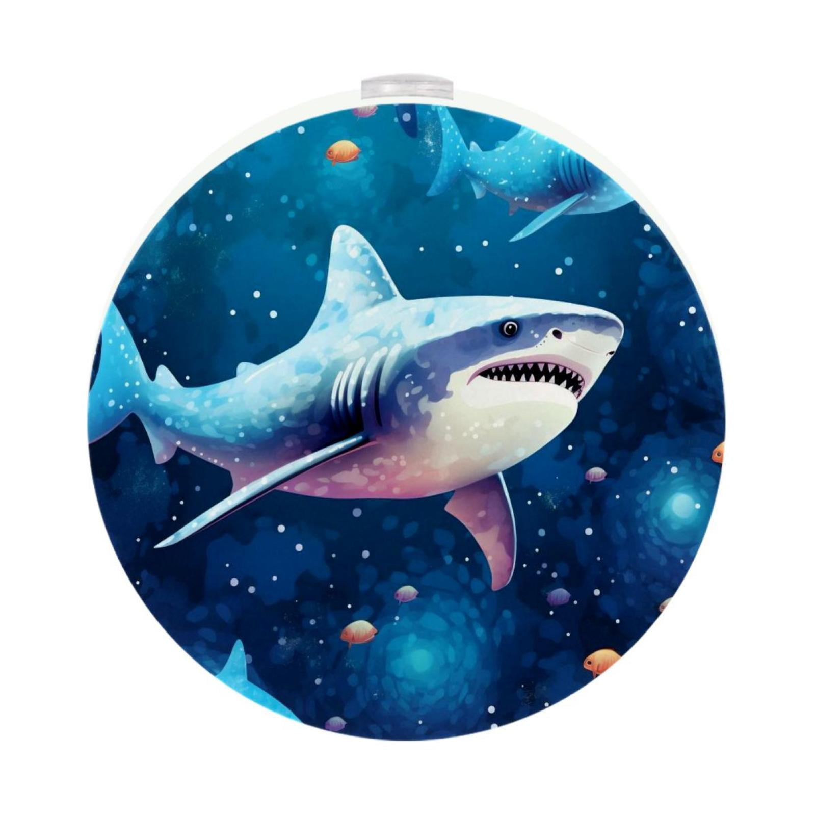 Shark LED Round Night Light-2PCS, Wireless Dimmable Bedside Lamp with ...