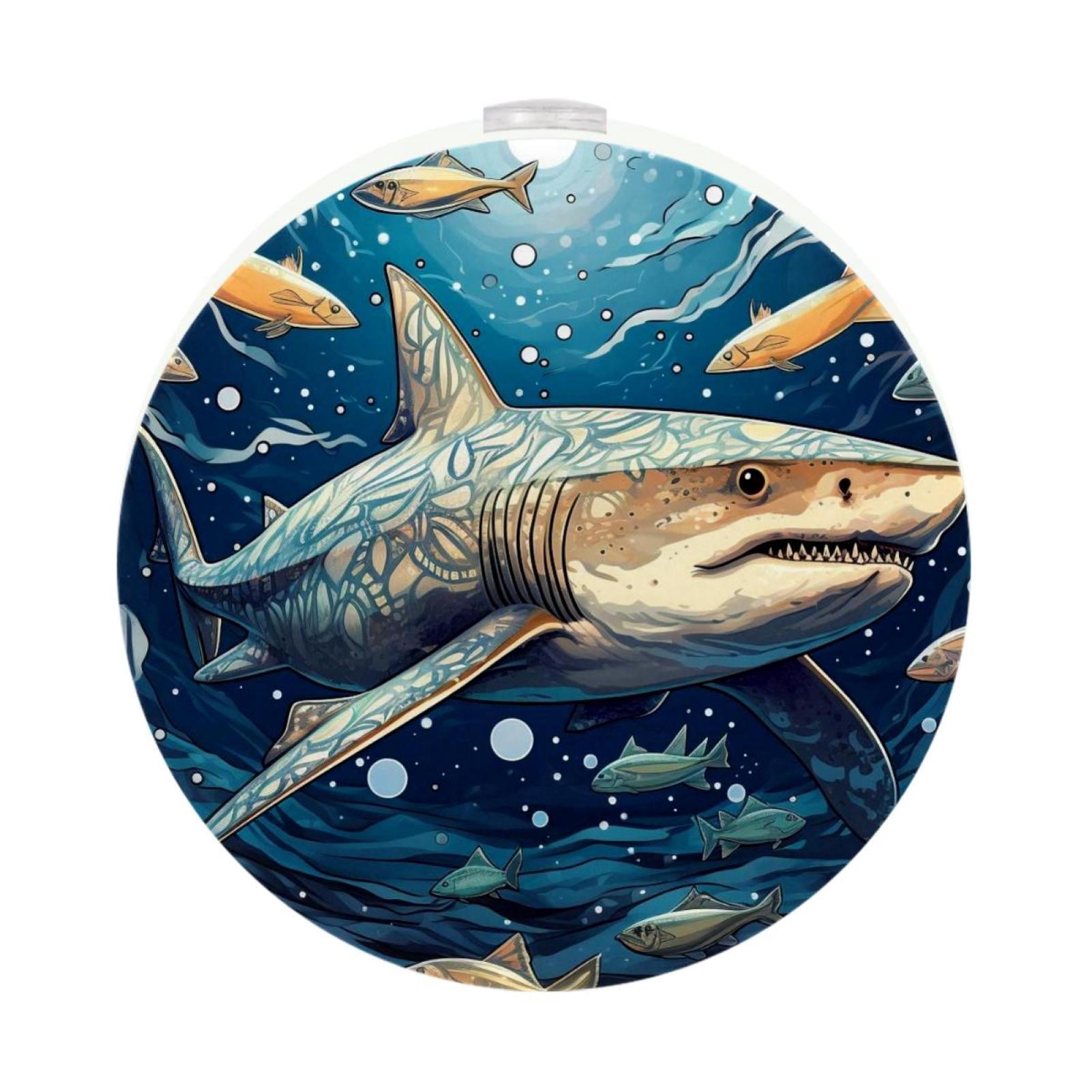 Shark LED Round Night Light-2PCS, Wireless Dimmable Bedside Lamp with ...