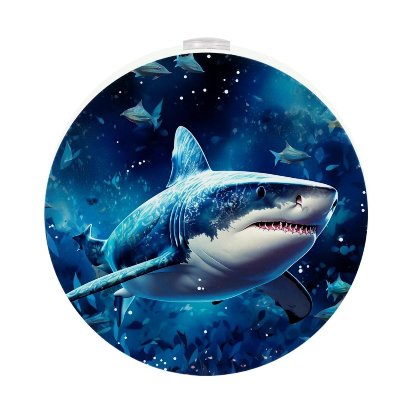 Shark LED Round Night Light-2PCS, Wireless Dimmable Bedside Lamp with ...