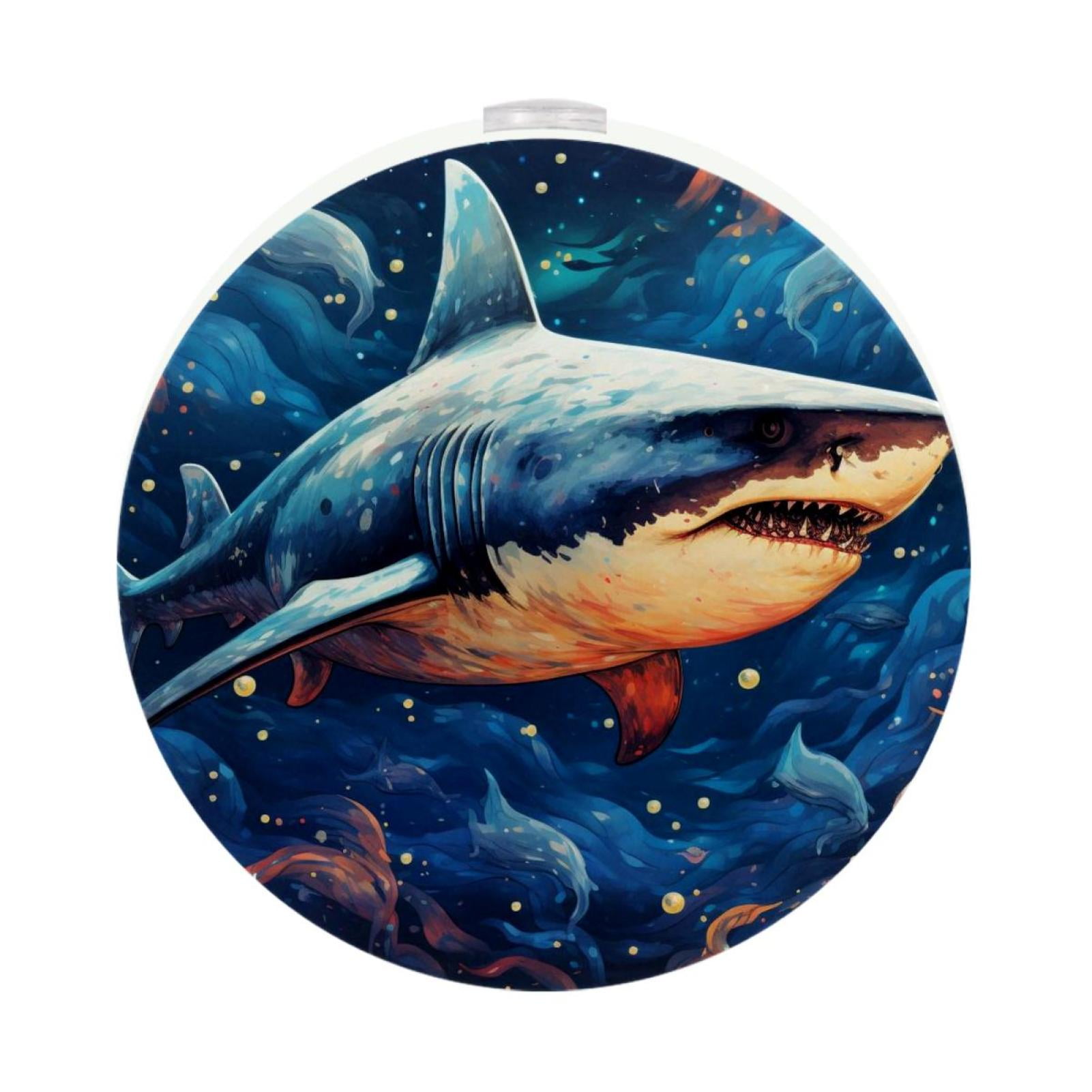 Shark LED Round Night Light-2PCS, Wireless Dimmable Bedside Lamp with ...