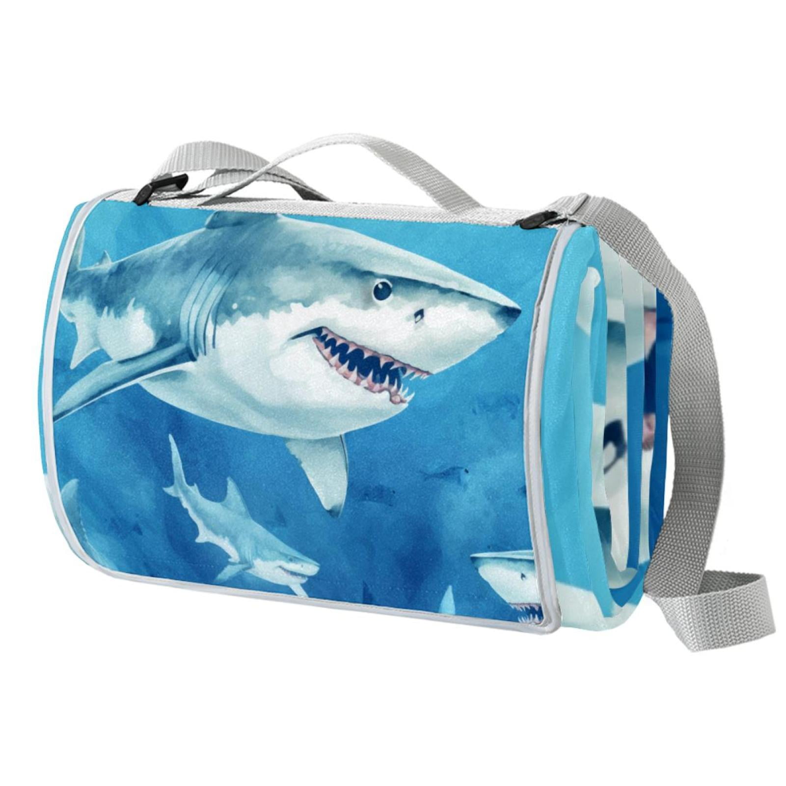 Shark Large Canvas Beach Blanket Picnic Mat - Waterproof Foldable ...