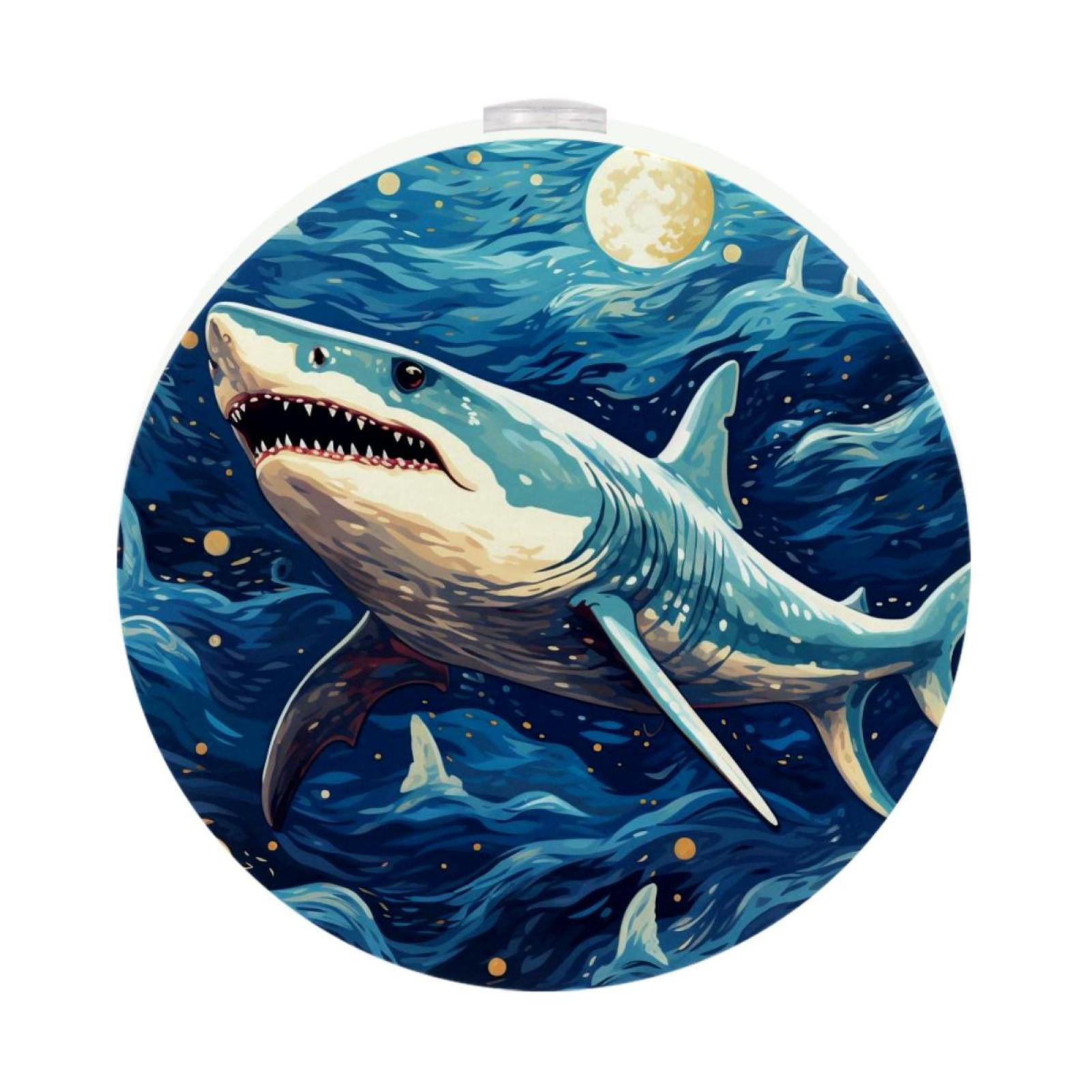 Shark Led Round Night Light-2pcs Set, Battery Powered Mini Portable ...