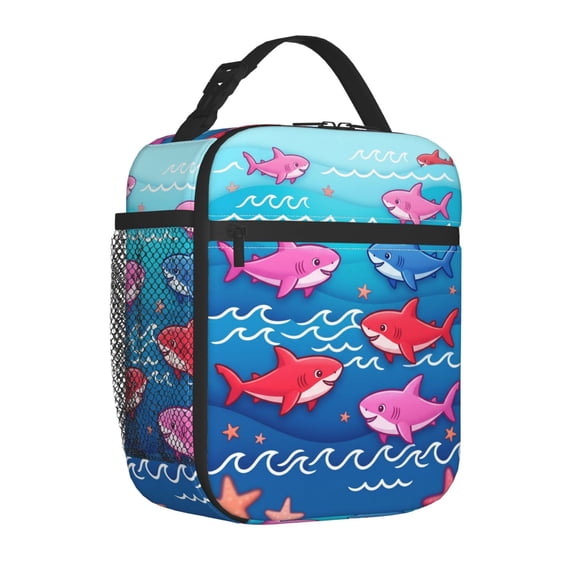 Shark Lunch Bag Marine Life Sticker Collage, Thermal Insulation for ...