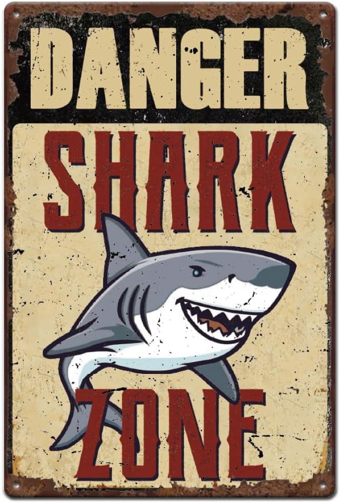 Shark Metal Sign Danger Shark Zone Vintage Tign Signs Sea Animal Man ...