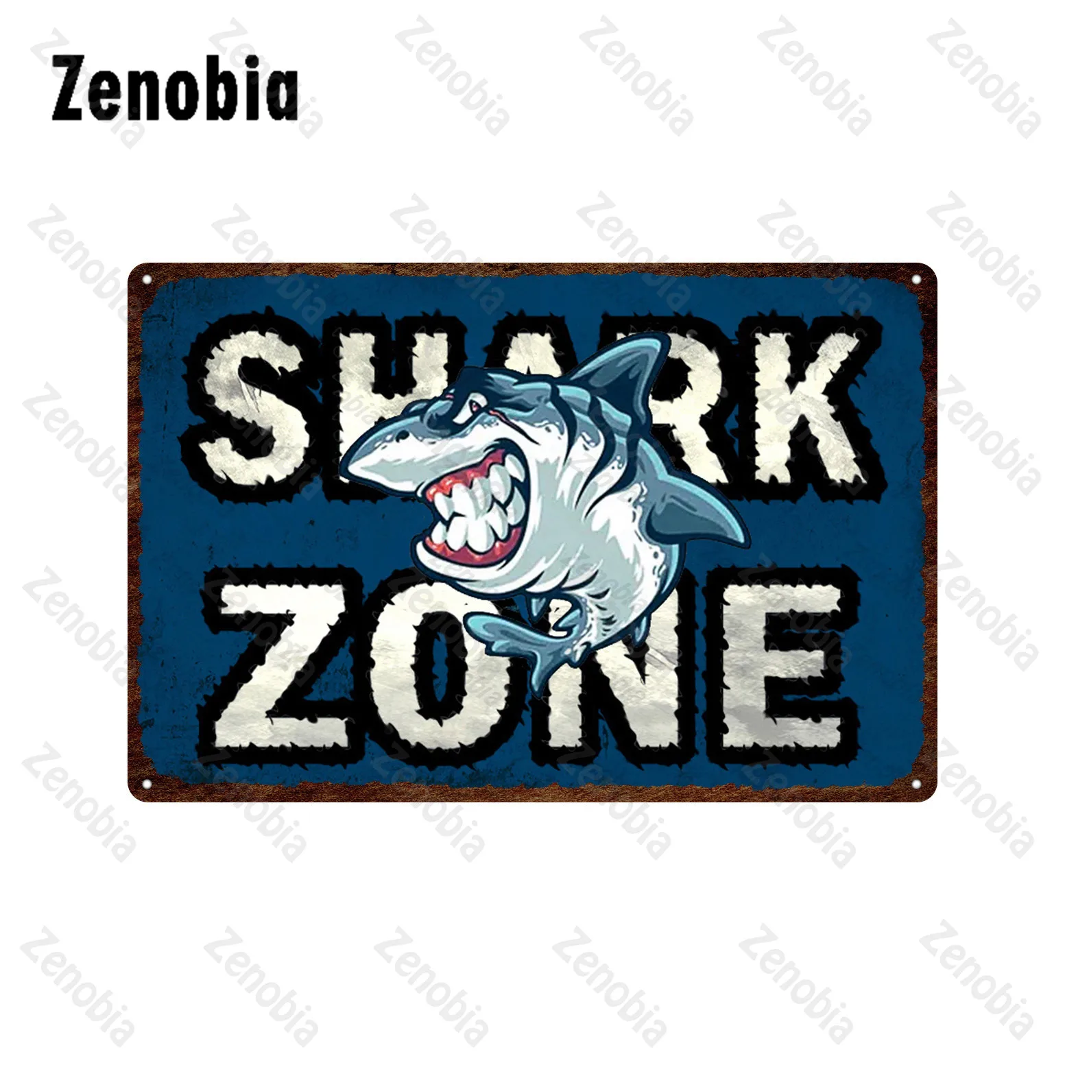 Shark Metal Sign Shark Warning Caution Shark Zone Metal Poster Vintage ...