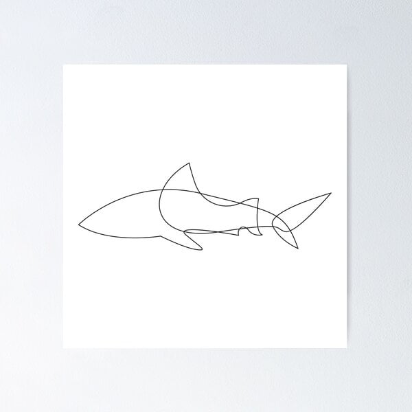 Shark - Minimal One Line Drawing Poster Wall Art, Modern Wall Decor For ...