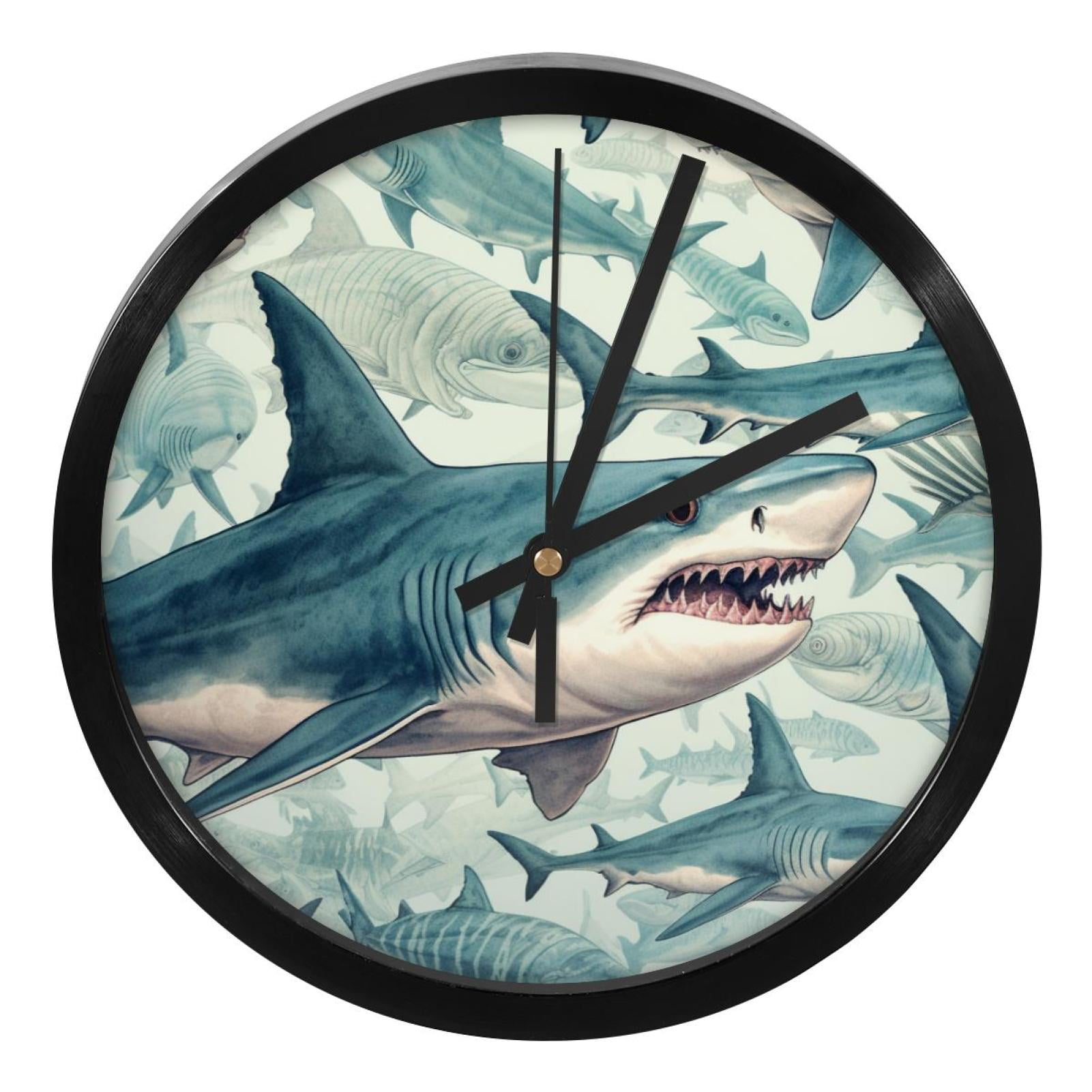 Shark Modern 9.8 Inch Wall Clock, Silent Non-Ticking Round Digital ...