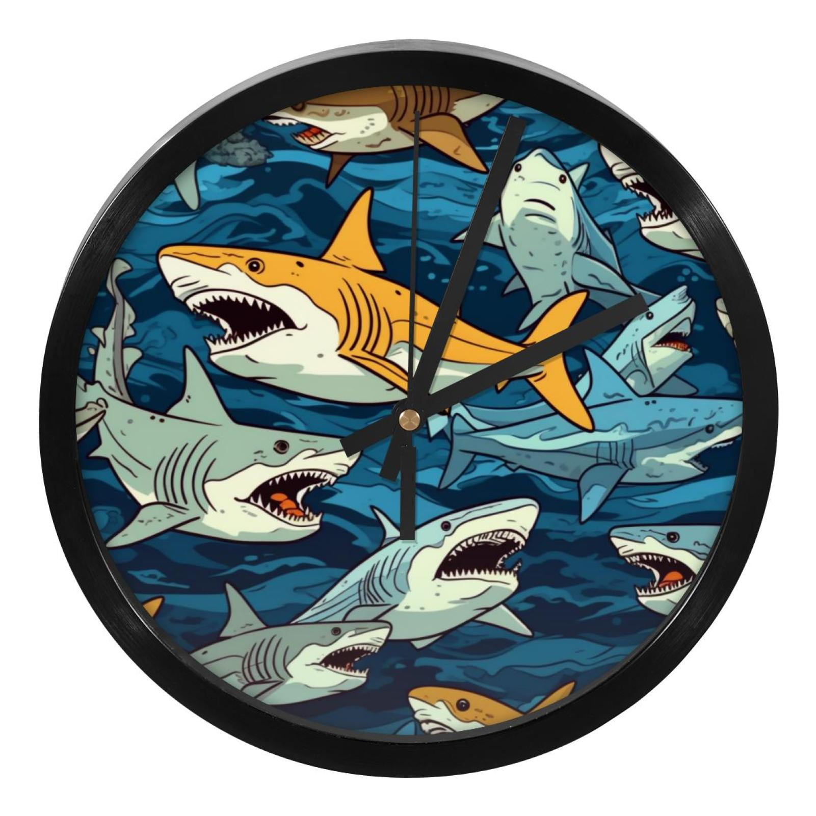 Shark Modern 9.8 Inch Wall Clock, Silent Non-Ticking Round Digital ...