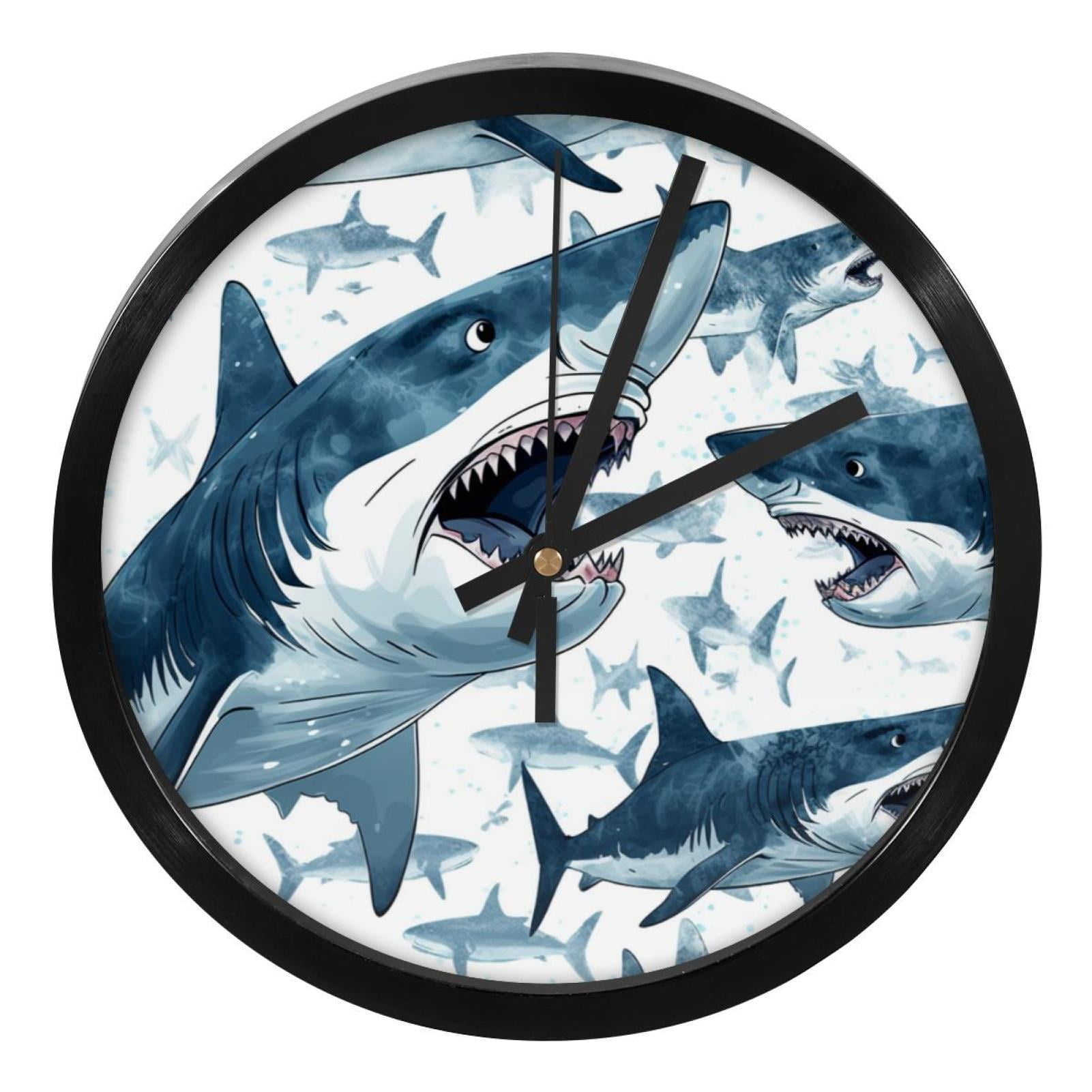 Shark Modern Wall Clock, 9.8 Inches, Silent Non-Ticking Round Digital ...