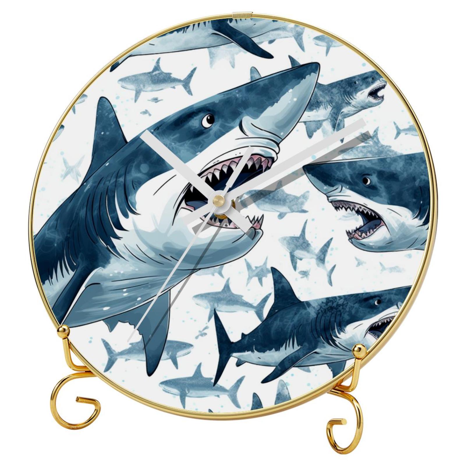 Shark Modern Wall Clock with Hooks and Gold Stand - Round, Printed ...