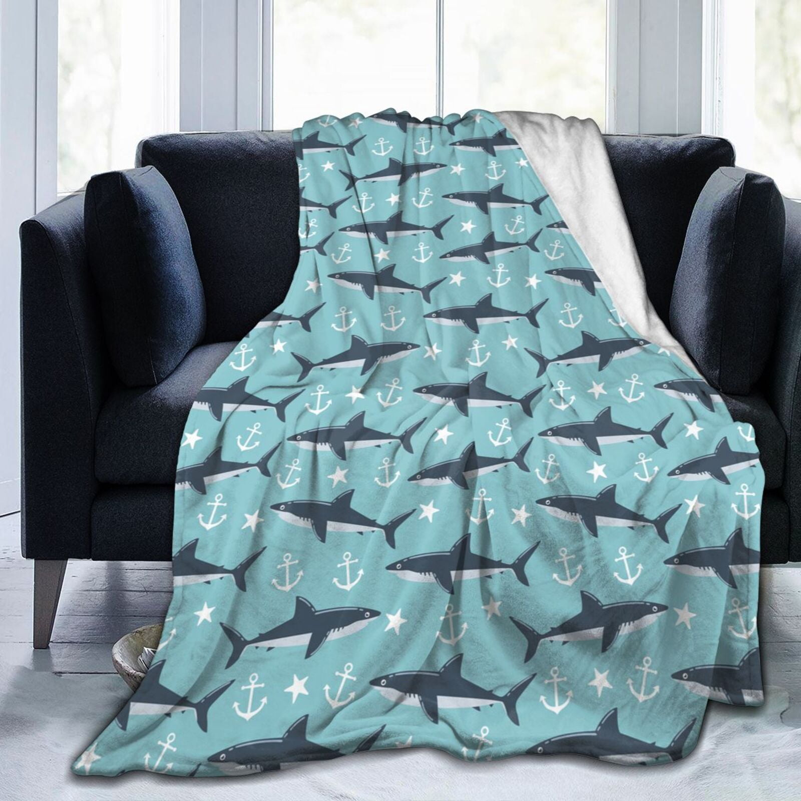 Shark Nautical Funny Anchor Throw Blanket Soft Cozy Warm Durable Fuzzy ...