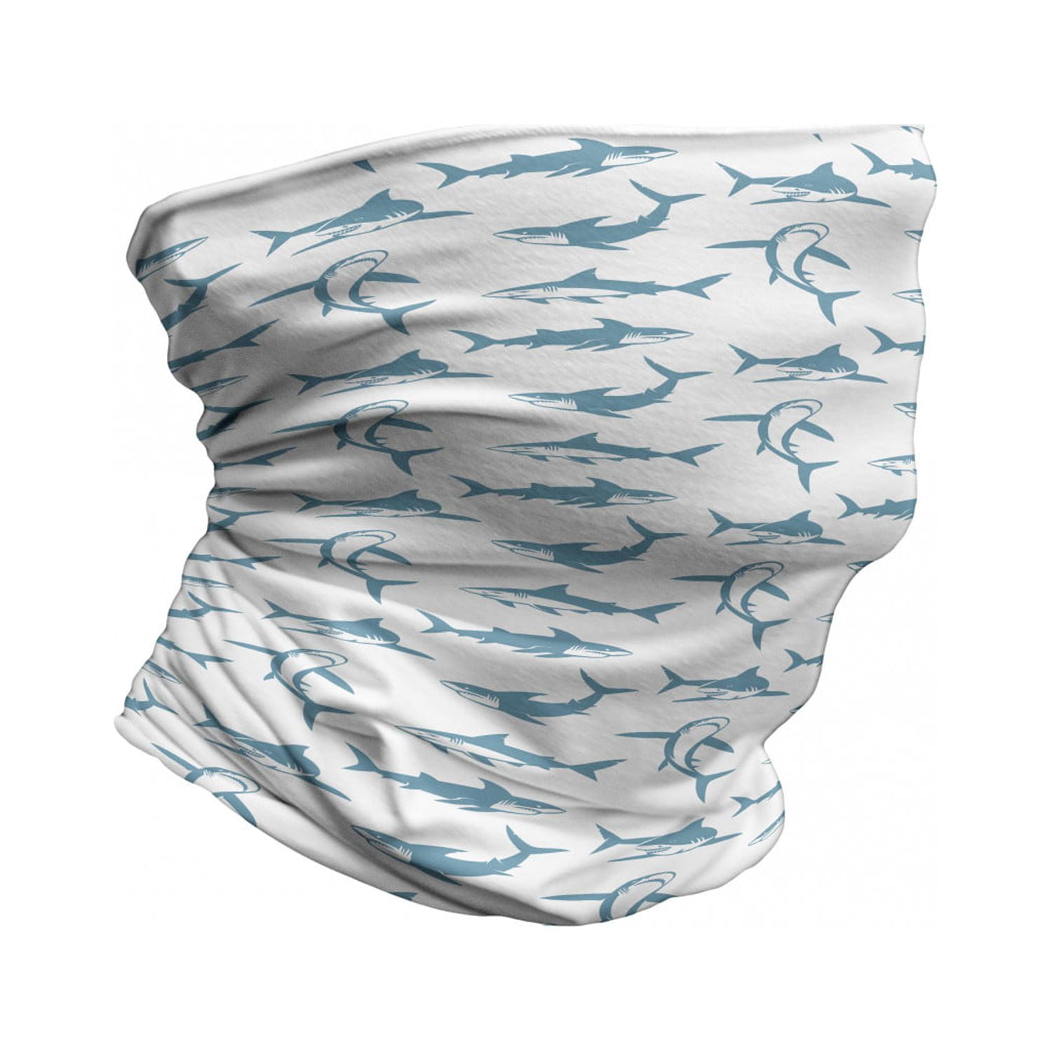 Shark Neck Gaiter, Scary Predators with Fins, Unisex, Blue White, by ...
