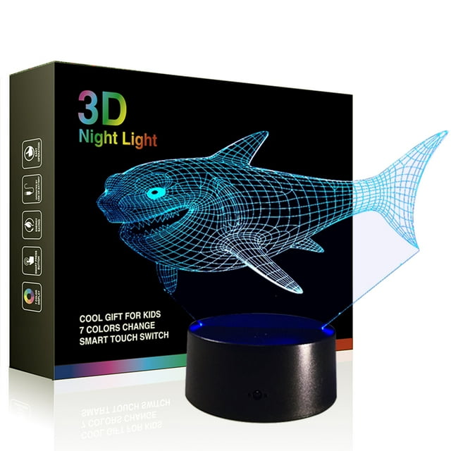 Ticent Shark 3D LED Night Light for Kids - 7 Colors Changing Lamp ...