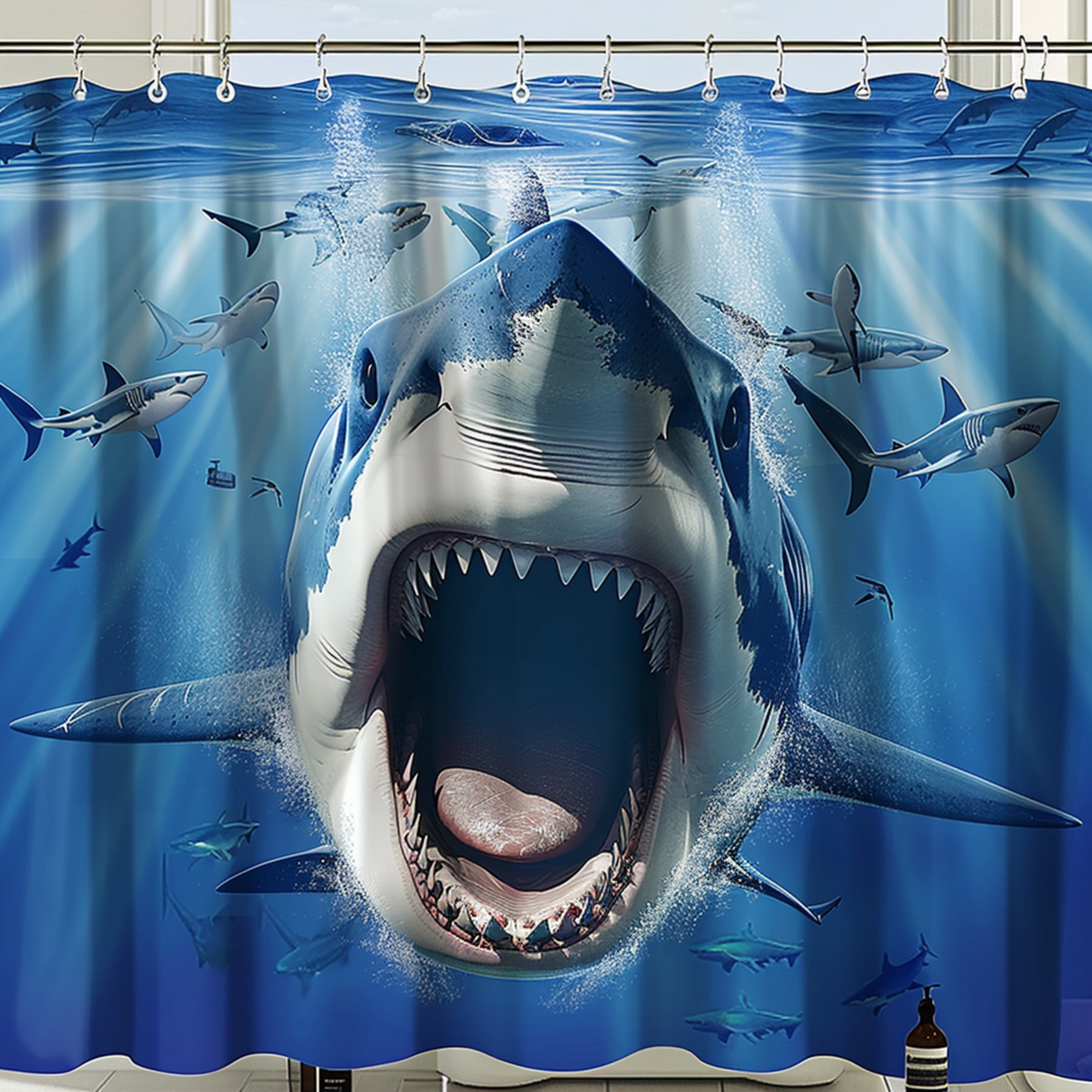 Shark Ocean Bathroom Curtain Set Underwater Scene with Jumping Sharks ...