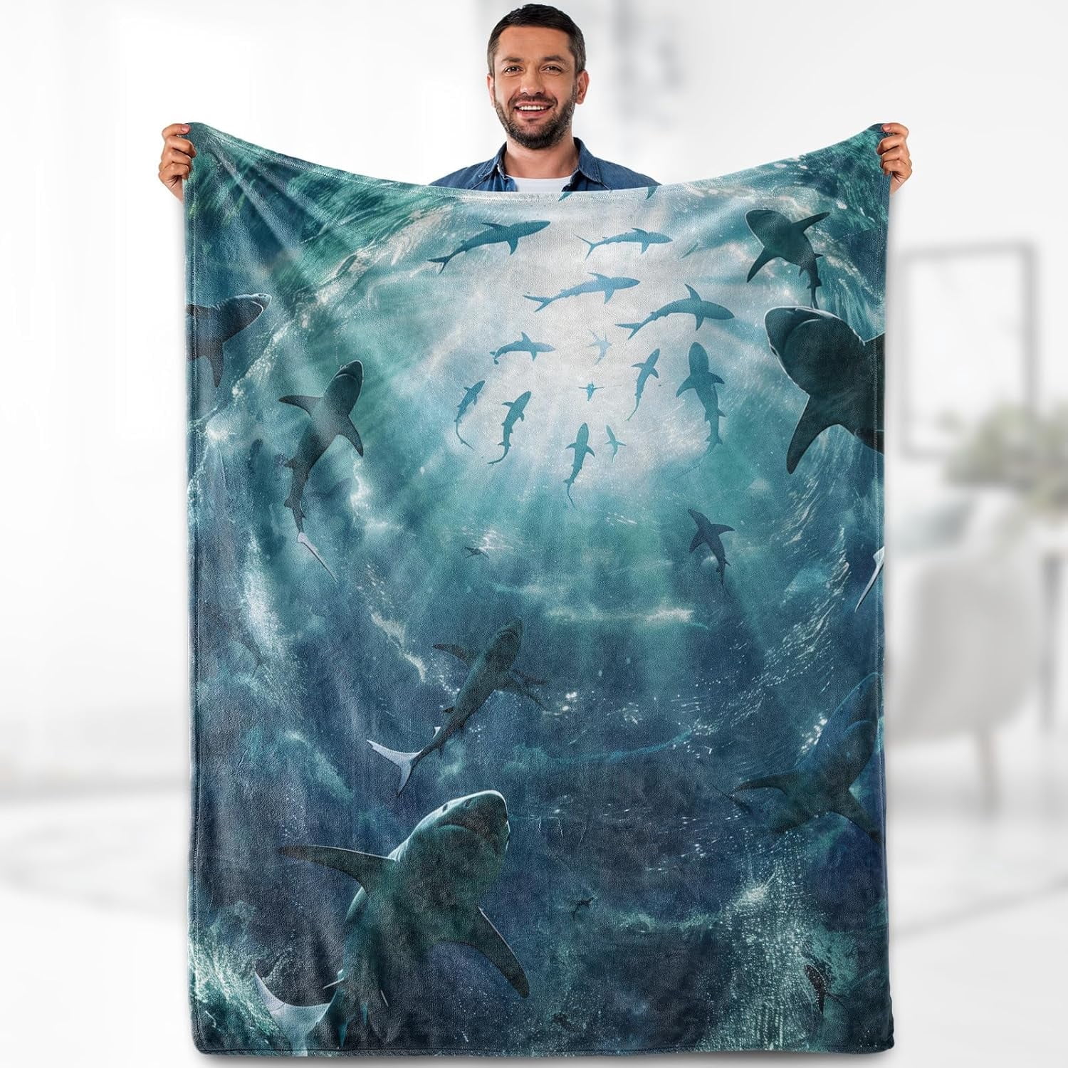 Shark Ocean Blanket Gifts - Sea Nautical Lovers Creature Nautical ...