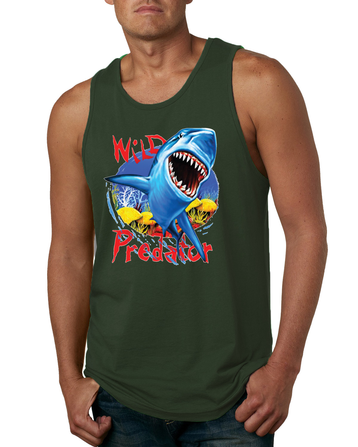 Shark Ocean Wild Predator Mens Graphic Tank Top, Forest Green, Large ...