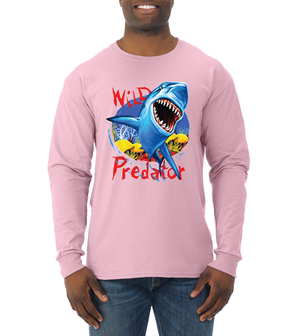 Shark Ocean Wild Predator Mens Long Sleeve Shirt, Light Pink, Small - Walmart.com
