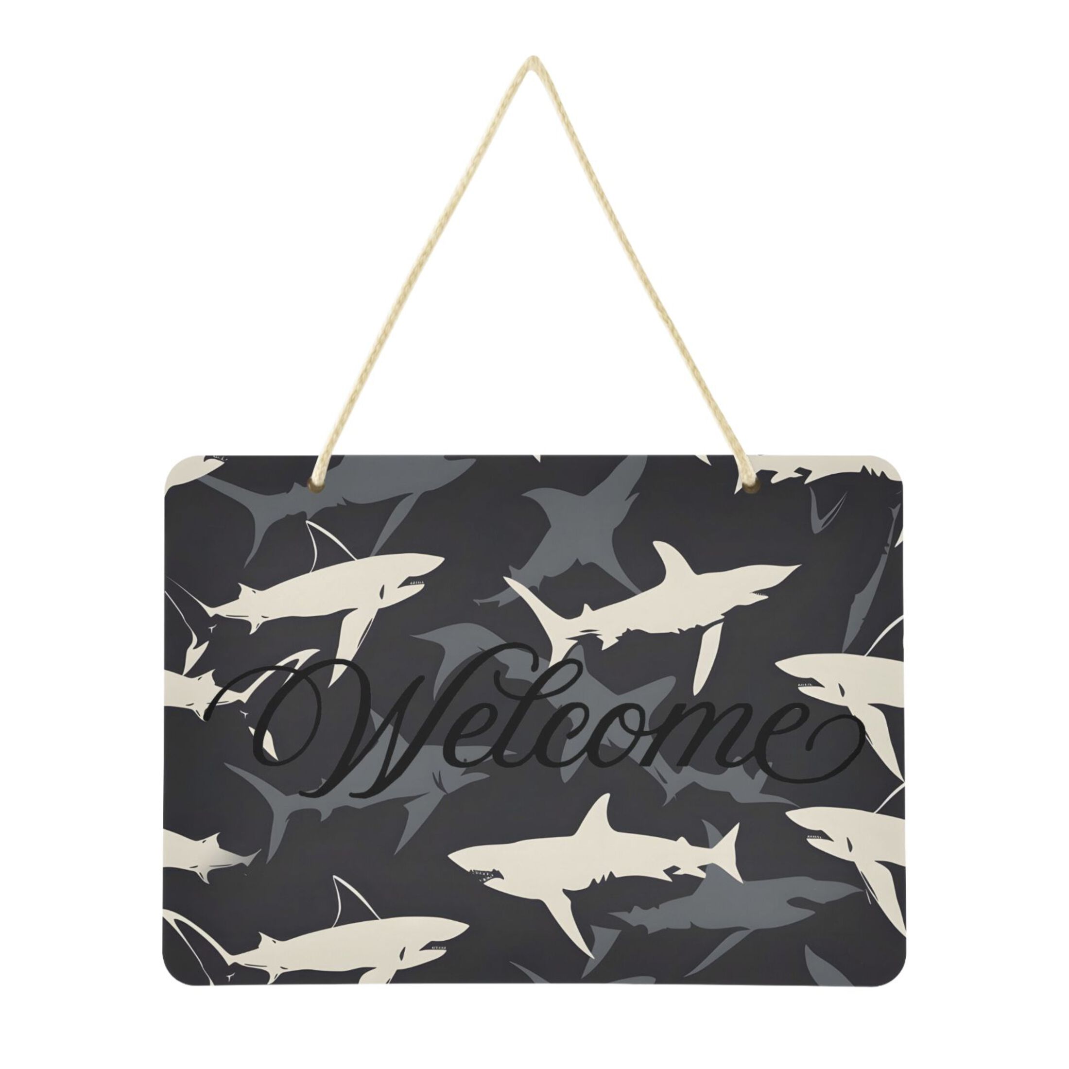 Shark Outline Welcome Sign Front Door PVC 14x10 inch Hanger Hello Sign ...