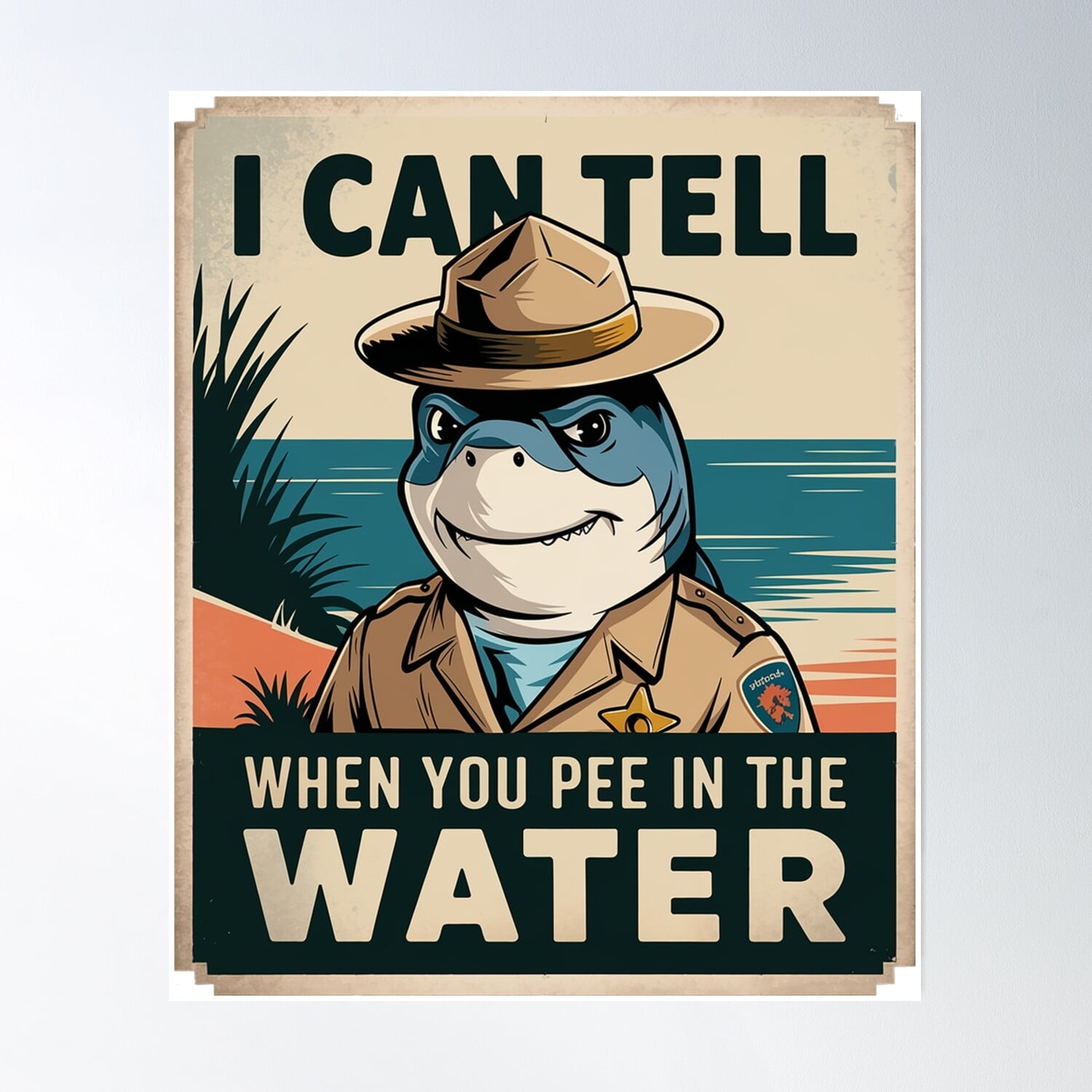 Shark Park Ranger: Retro Beach Patrol Poster Wall Art, Modern Wall ...