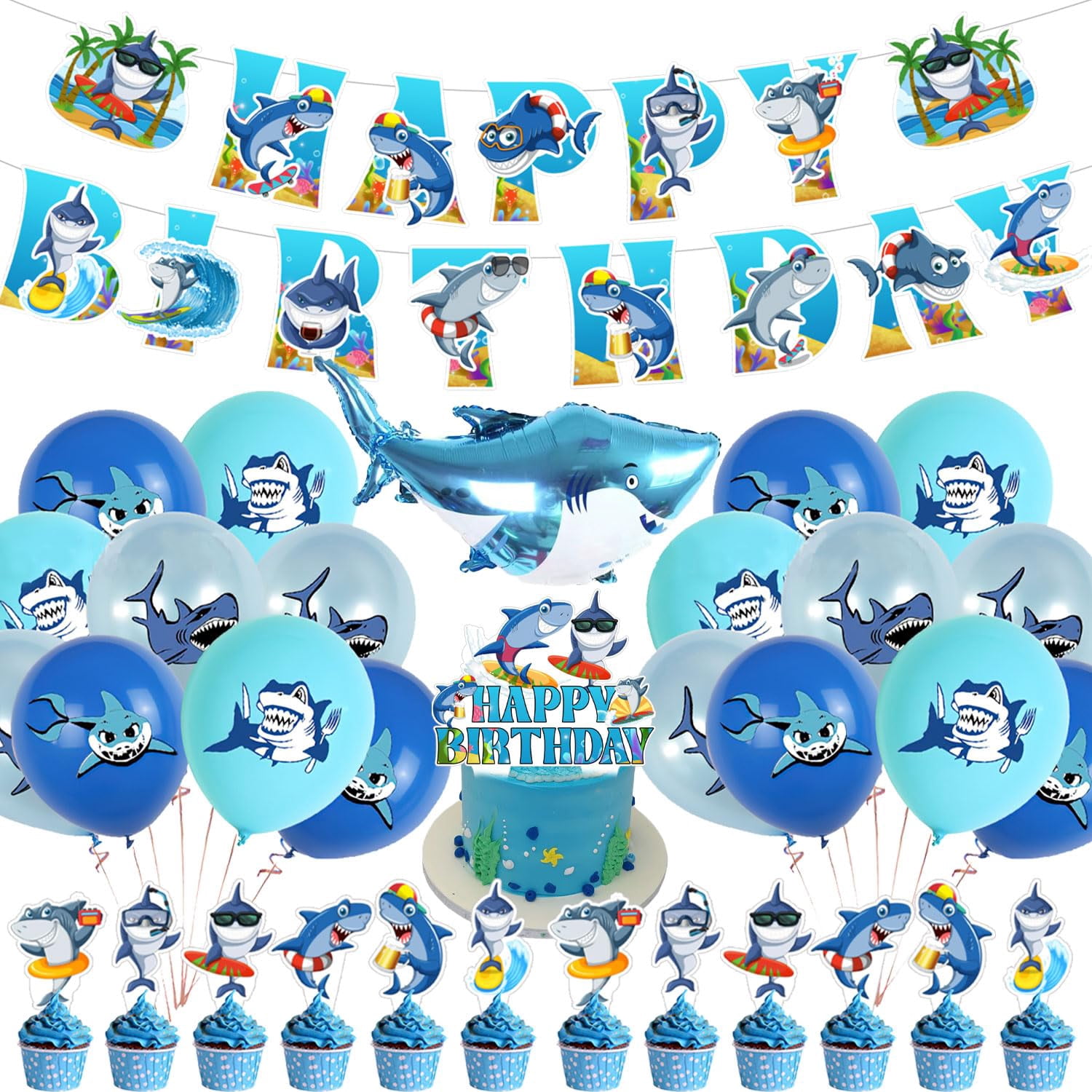Shark Party Decorations, 44 SSF20 PCS Shark Party Supplies Set Includes ...