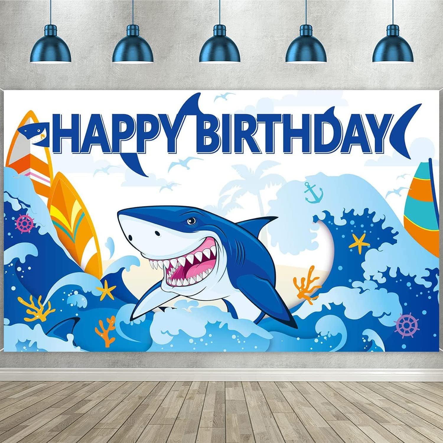 Shark Party Decorations Shark Birthday Banner Backdrop Large Shark Zone ...