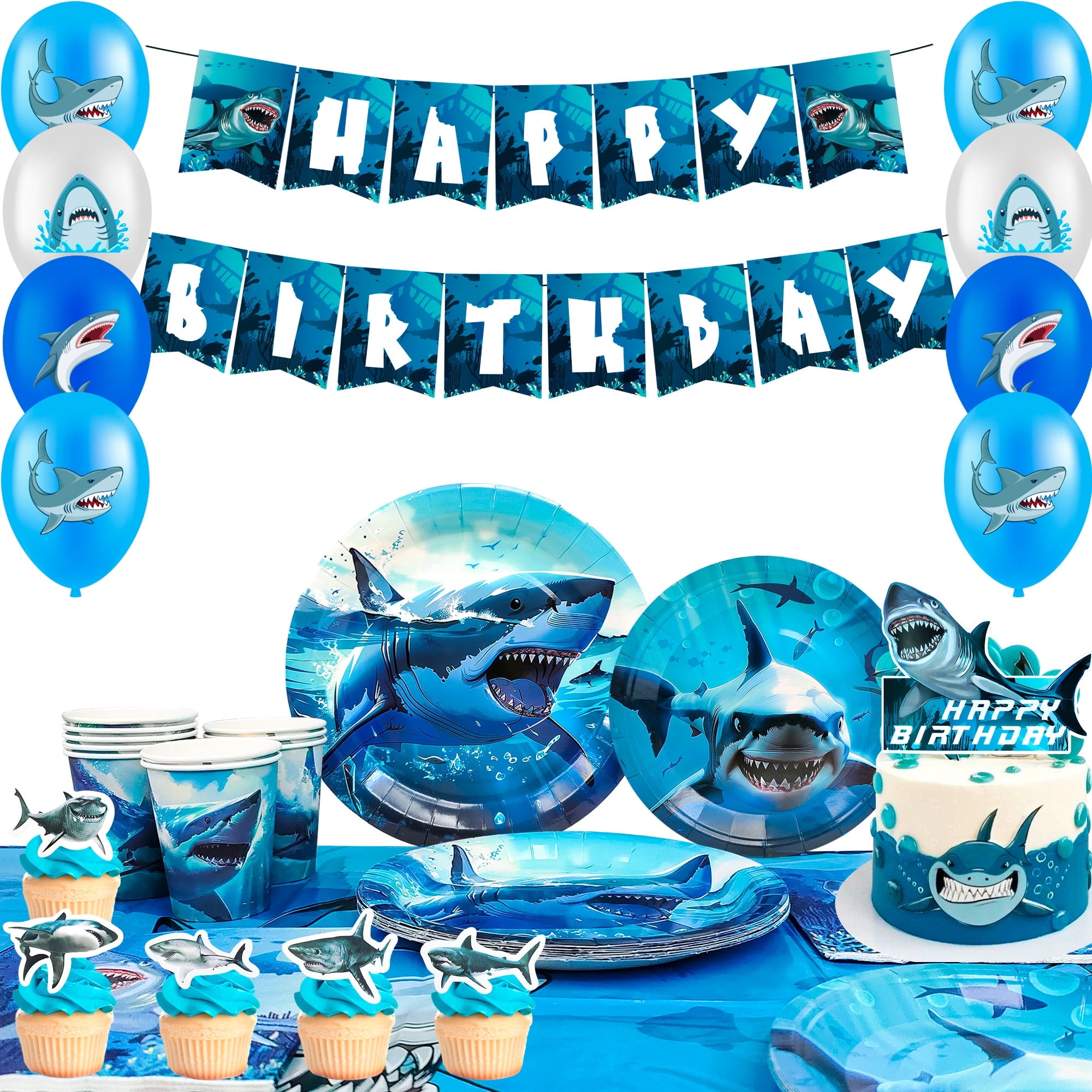 Shark Party Supplies,67 Pcs Shark Birthday Party Decorations & Shark ...