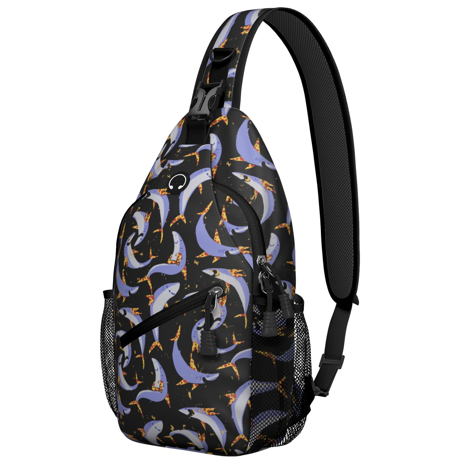 Shark Pattern Sling Backpack - Marine Life Theme Crossbody Bag with 5 ...