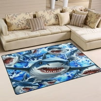 Blue Lock and Heart Pattern Soft Polyester Area Rug 60''x39'', Non Slip ...